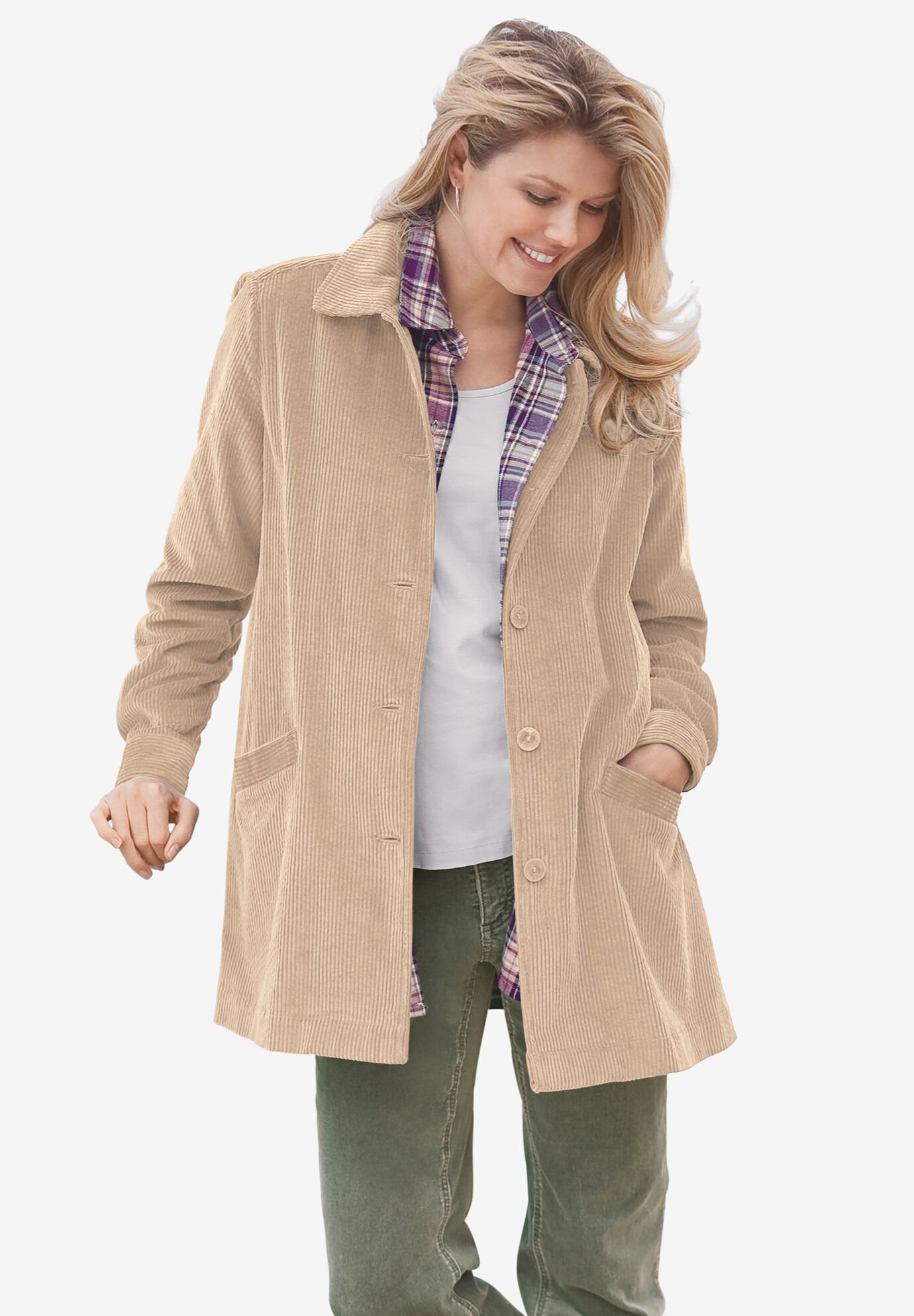 Warm Pleat-Back Corduroy Jacket, Black | Woman Within