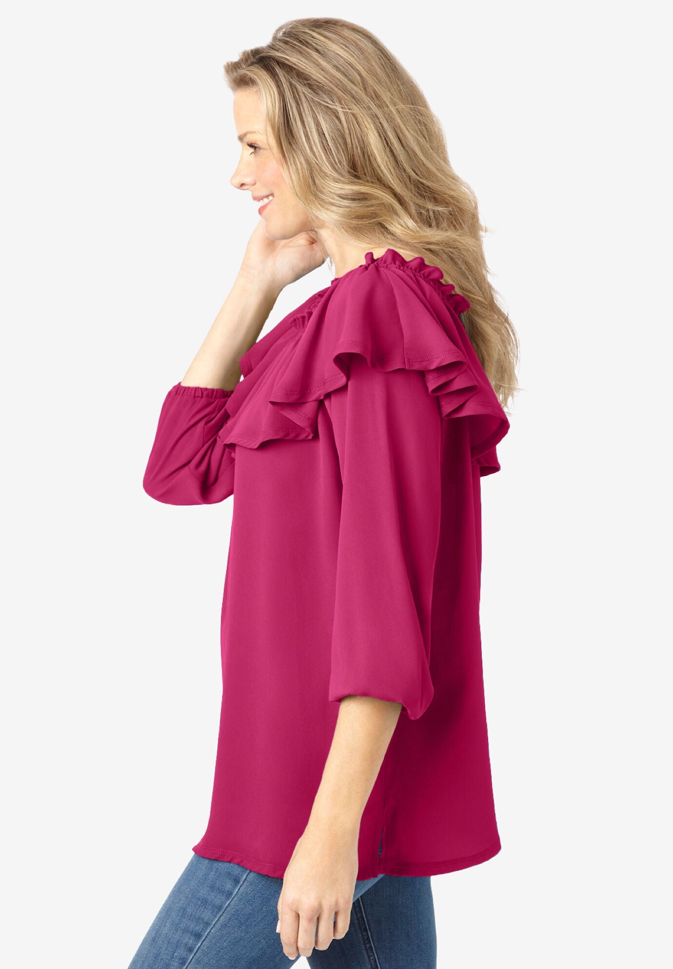 Off-the-Shoulder Ruffled Tunic Top, Black | Woman Within