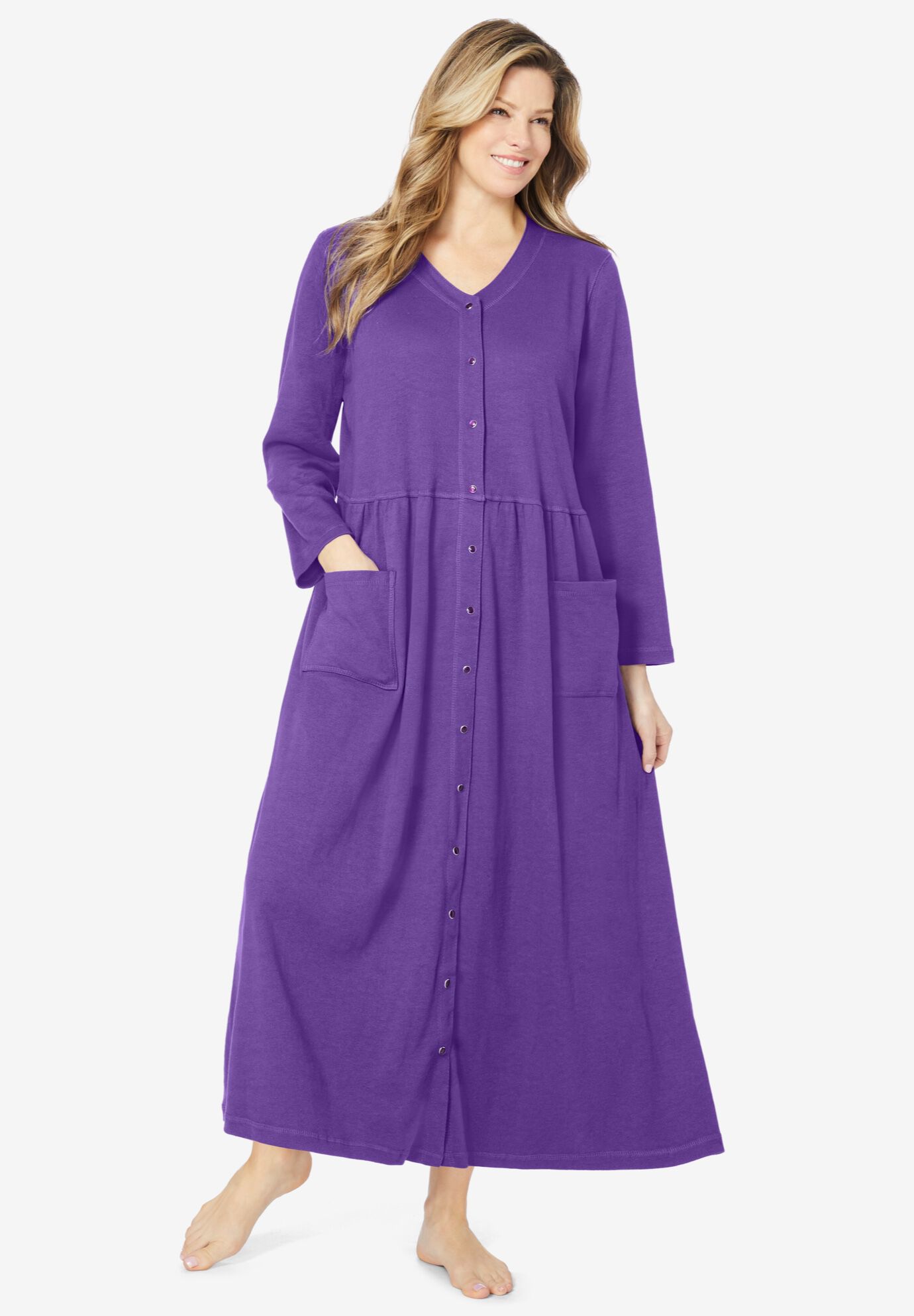 Extra Long Knit Lounger with Snap Front, Pomegranate | Woman Within