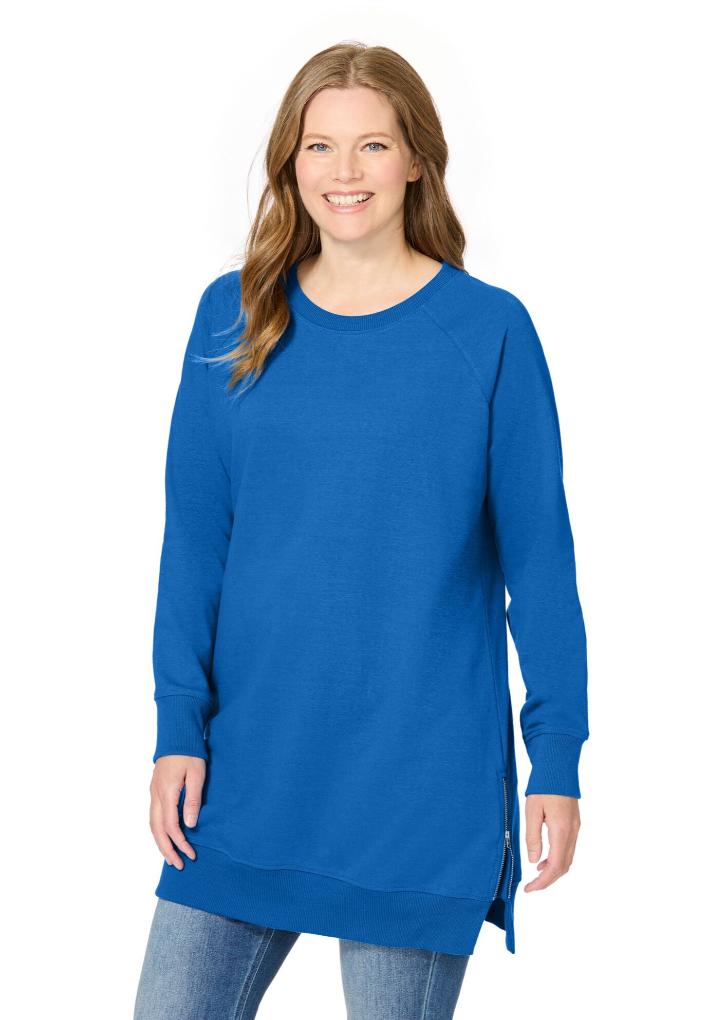 Side Zip Sweatshirt - Relaxed Fit, Ample Coverage, Bright Cobalt ...