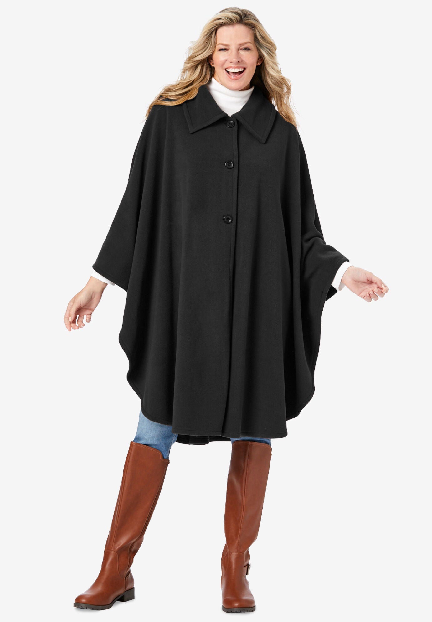 Button-Front Fleece Cape | Woman Within