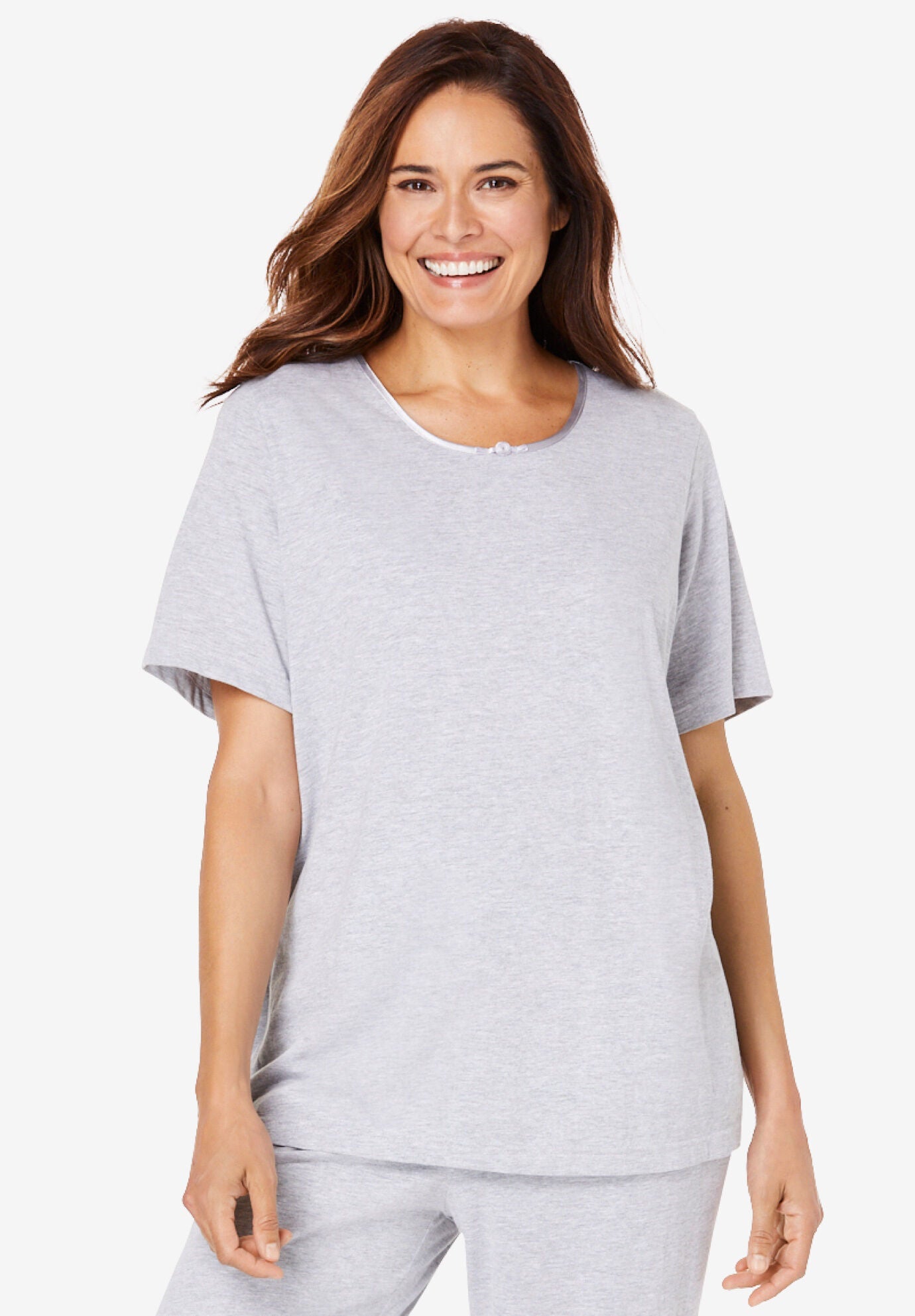 Supersoft Cotton Sleep Tee with Satin Trim, Heather Grey | Woman Within