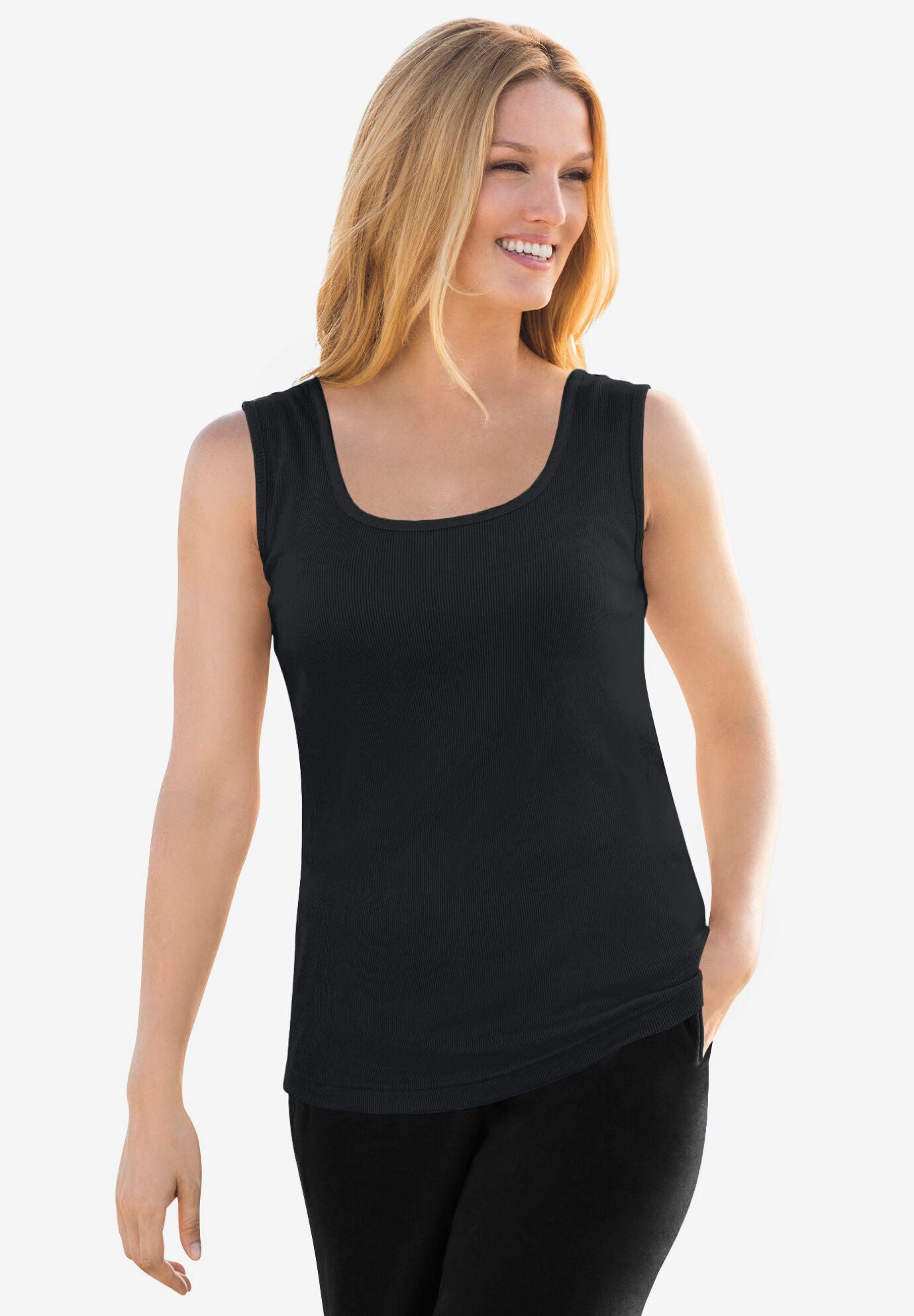 Rib Knit Tank for Women - Perfect Layering Piece, Black | Woman Within