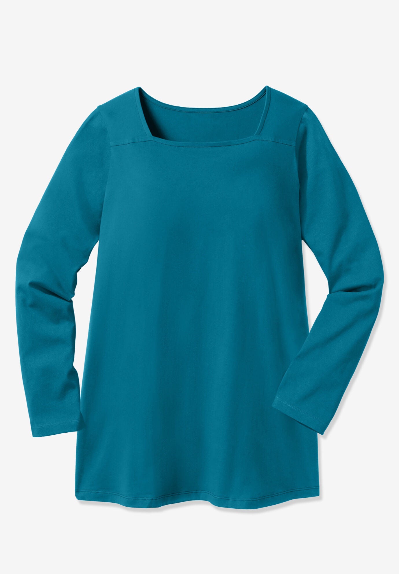Square-Neck Long-Sleeve Tee - Perfect Fit, White | Woman Within