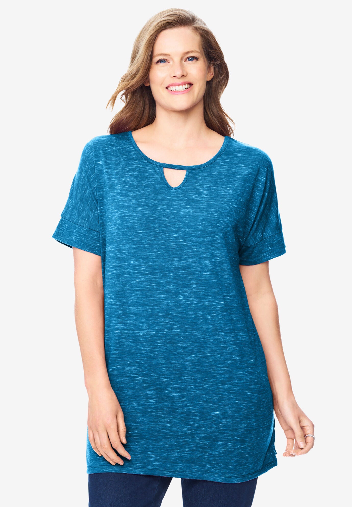 Marled Keyhole Tunic - Plus Size Tops, Dark Vibrant Blue Marled | Woman ...
