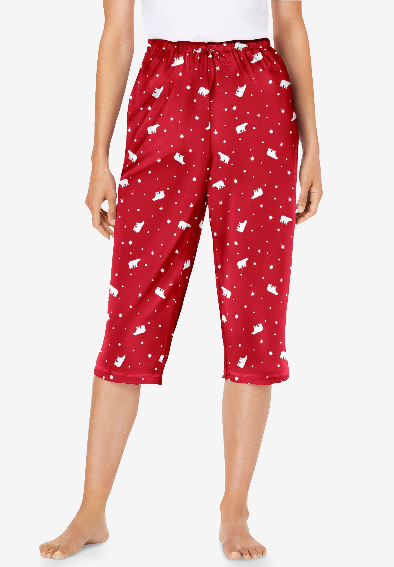 Cotton Knit Sleep Capri Pajama Pants 18" Inseam, Black | Woman Within