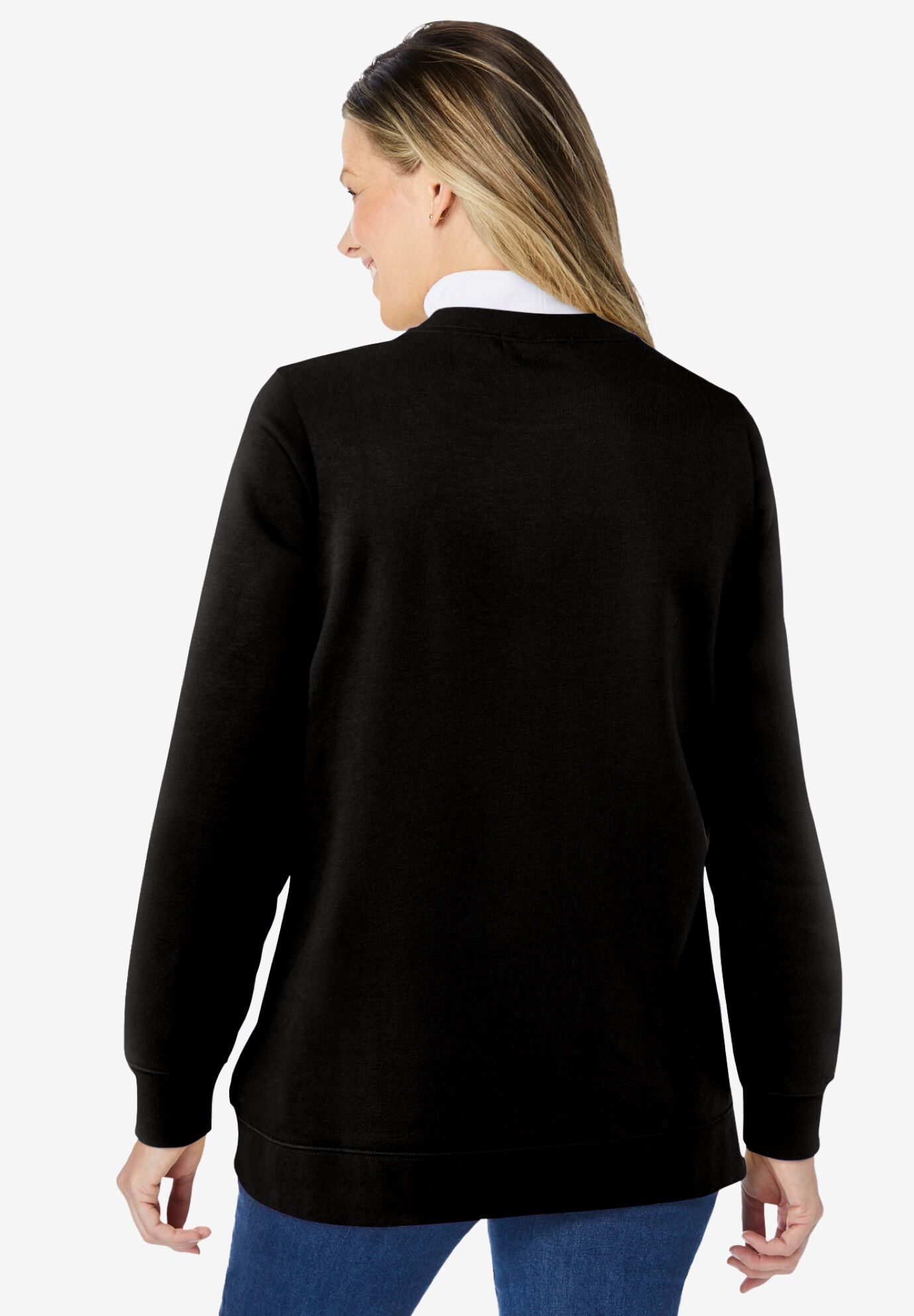 Pullover Layered-Look Sweatshirt, Ribbed Mock Neck, Black Floral Heart ...