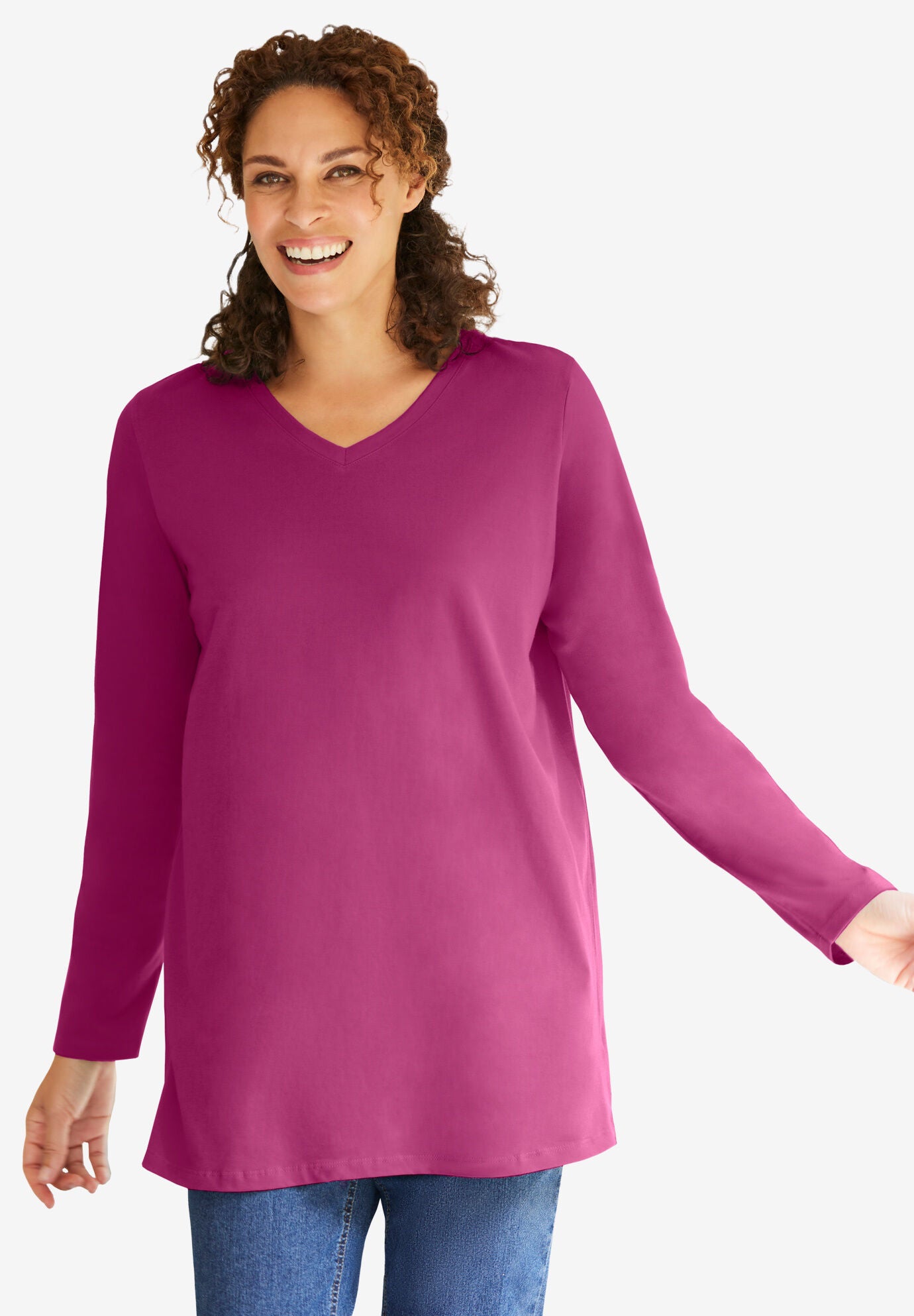 Perfect Long-Sleeve V-Neck Tunic - Best Seller, French Blue | Woman Within