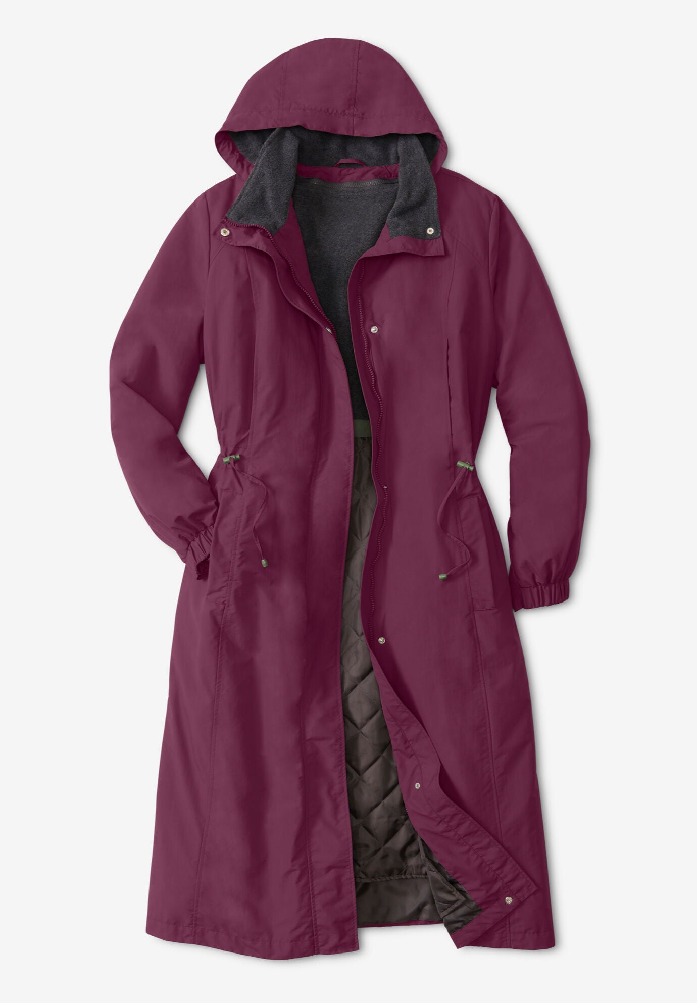 Taslon® Jacket Long Hooded 46" Warm Lining, Bark | Woman Within