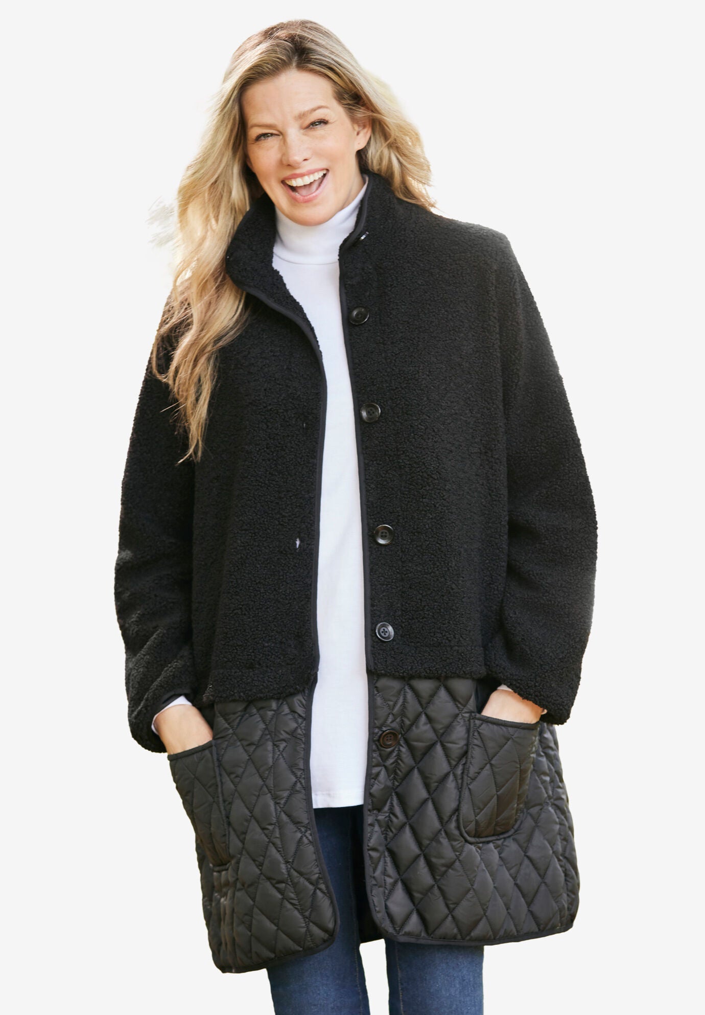 Berber/Quilted 2-in-1 Zip-Off Jacket, 4461445 | Woman Within