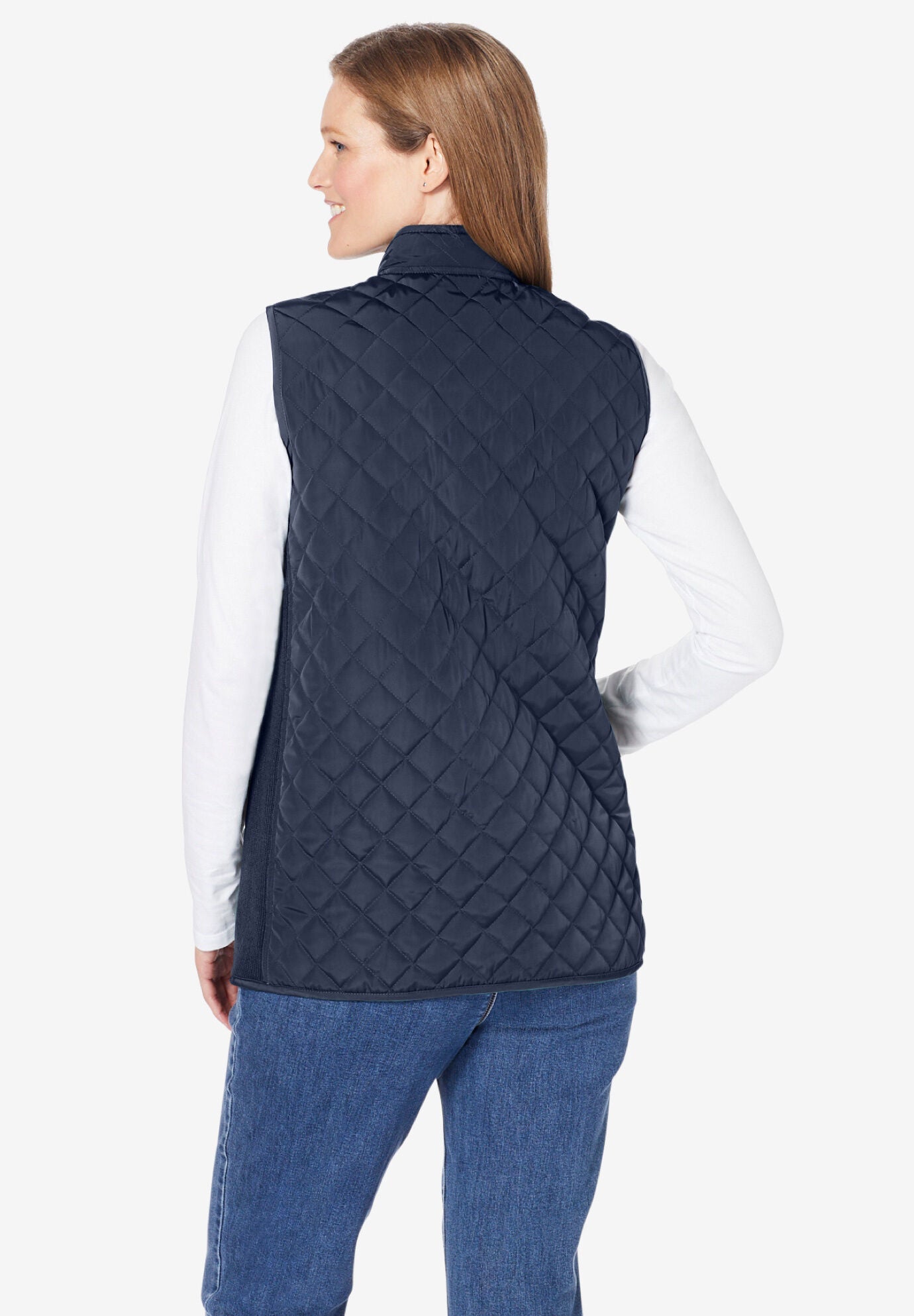 Quilted Vest with Zip Front for Women, Black | Woman Within