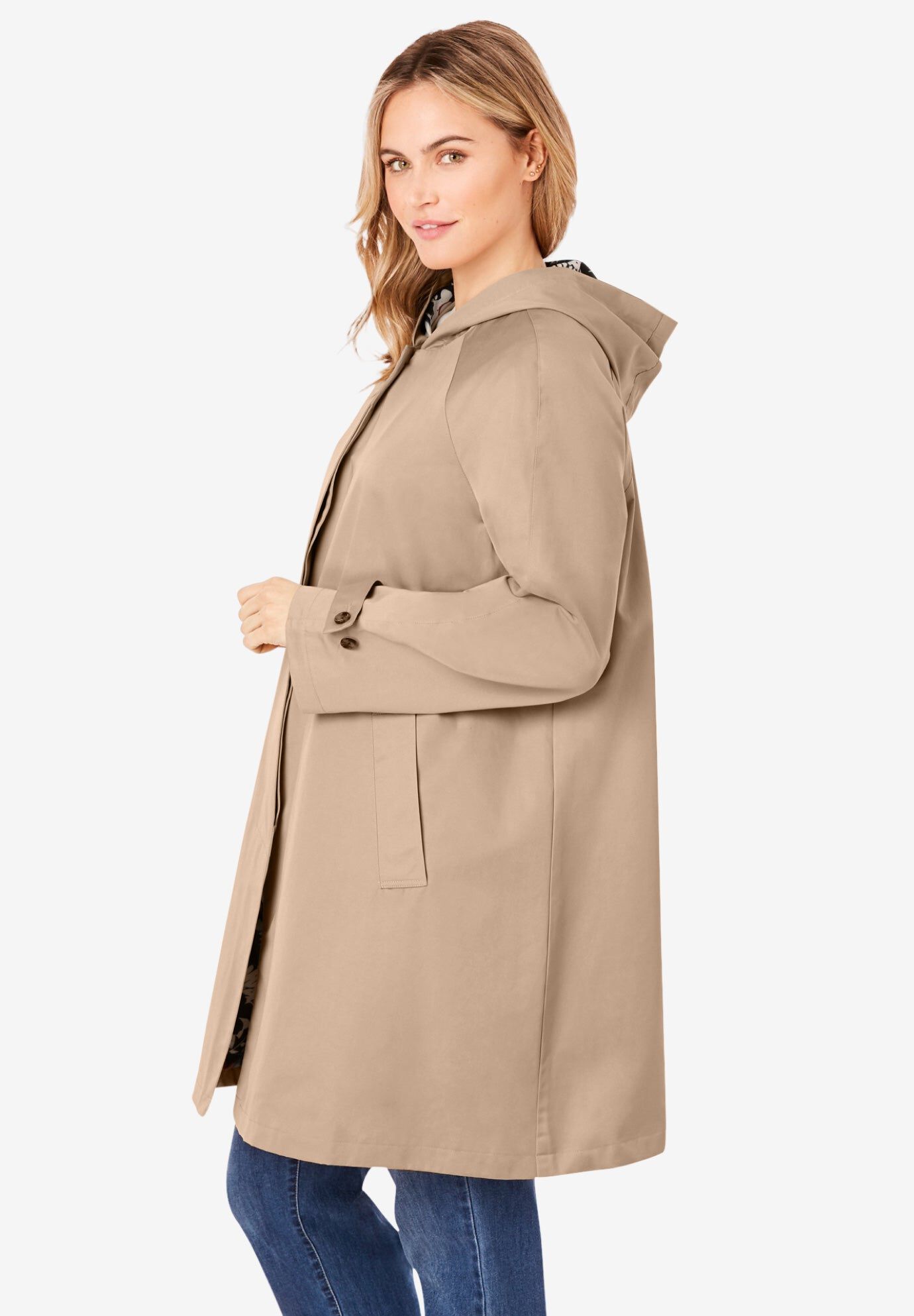 Printed Lining Hooded A-Line Raincoat, 4318540 | Woman Within