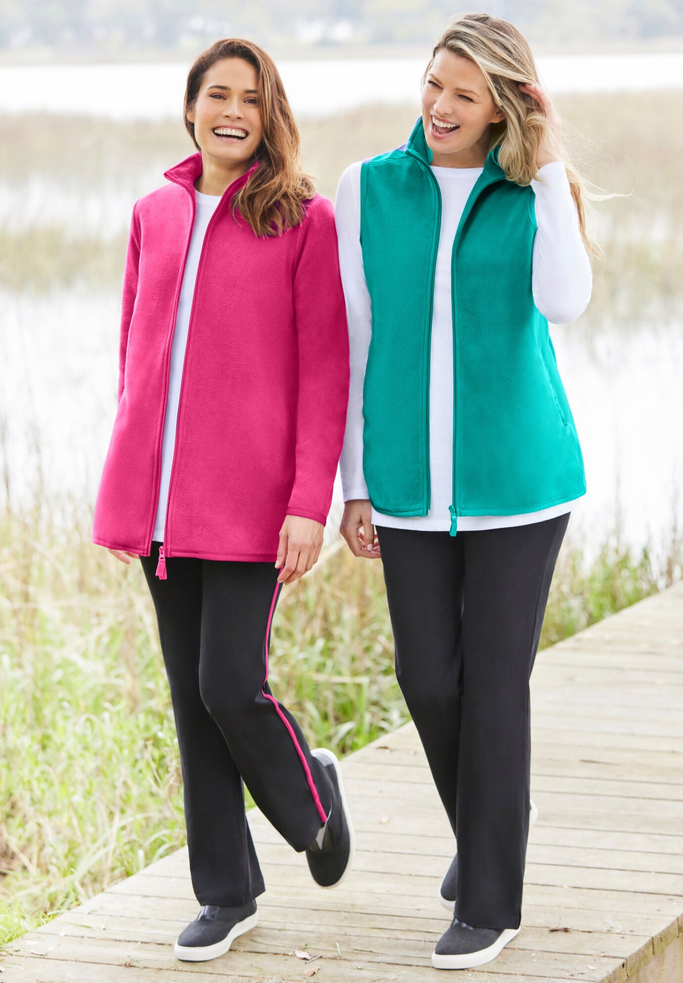 Microfleece Zip-Front Jacket for Layering, Emerald Green | Woman Within