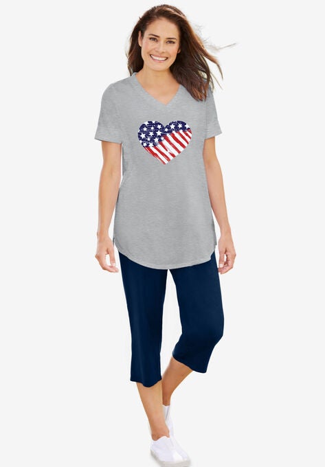 Two Piece V Neck Tunic And Capri Set Woman Within