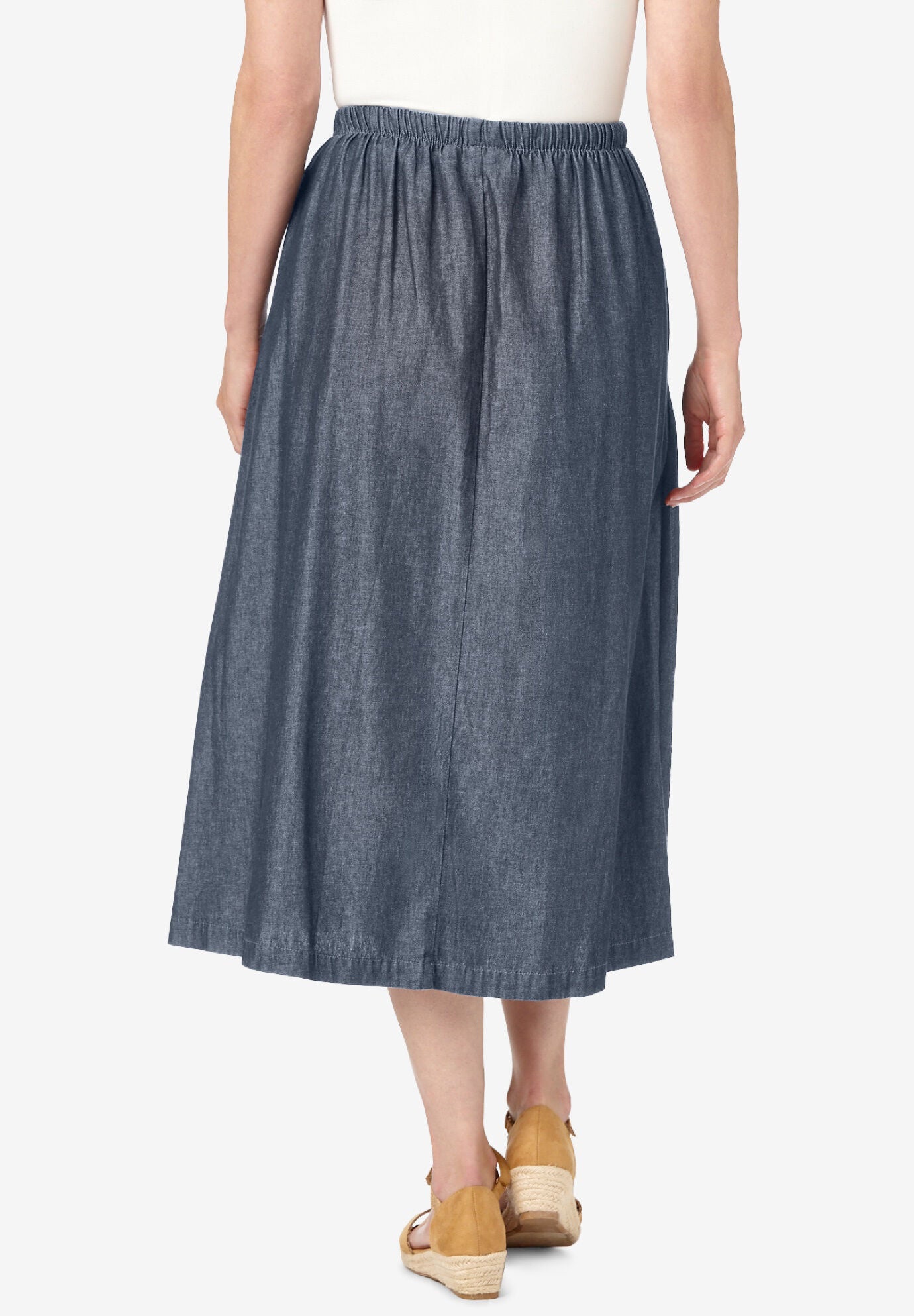 Drawstring Denim Skirt - A-line, Full Elastic Waist, Stonewash | Woman ...