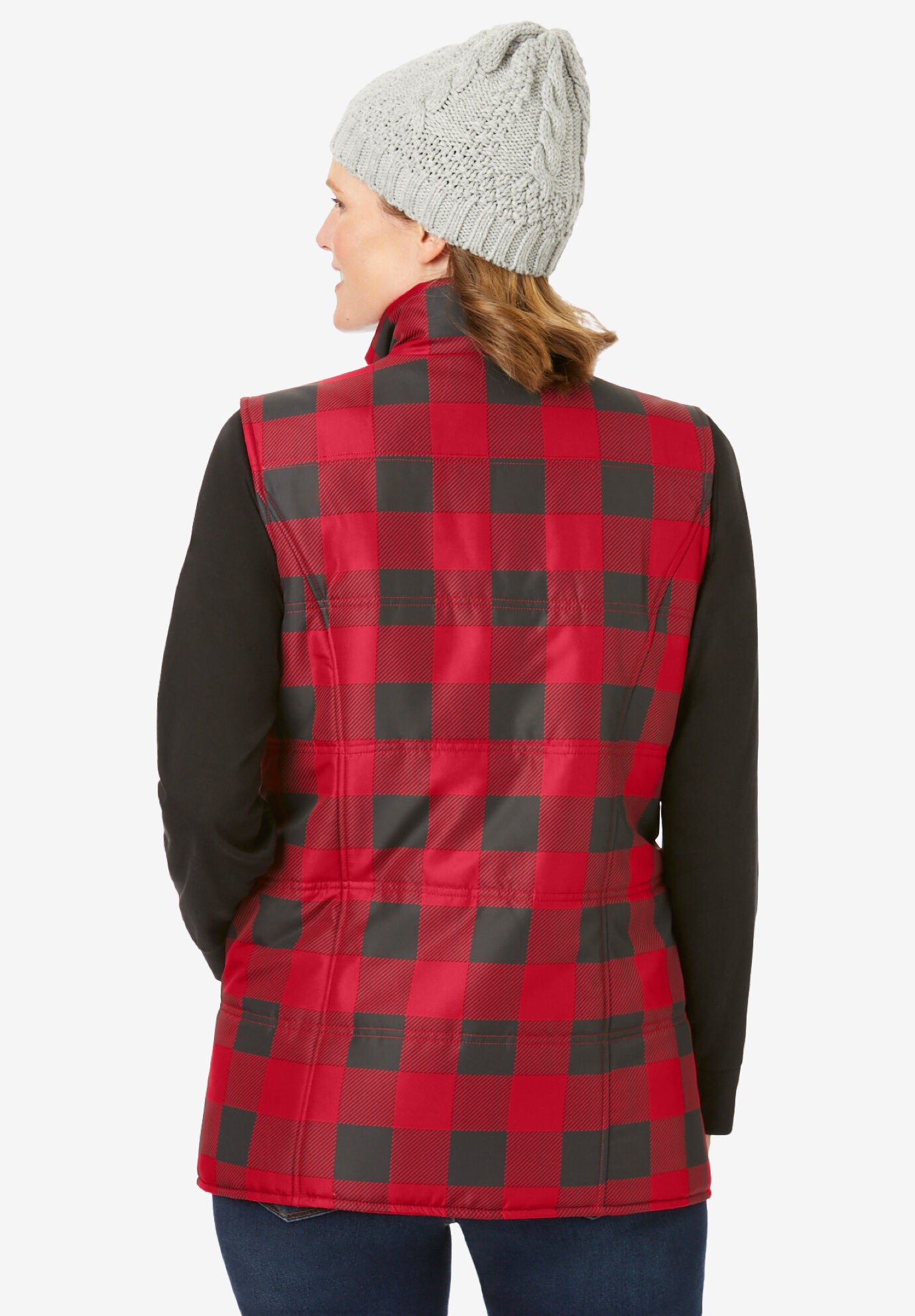 Quilted Vest for Plus Size 14/16-38/40, Classic Red Buffalo Plaid ...