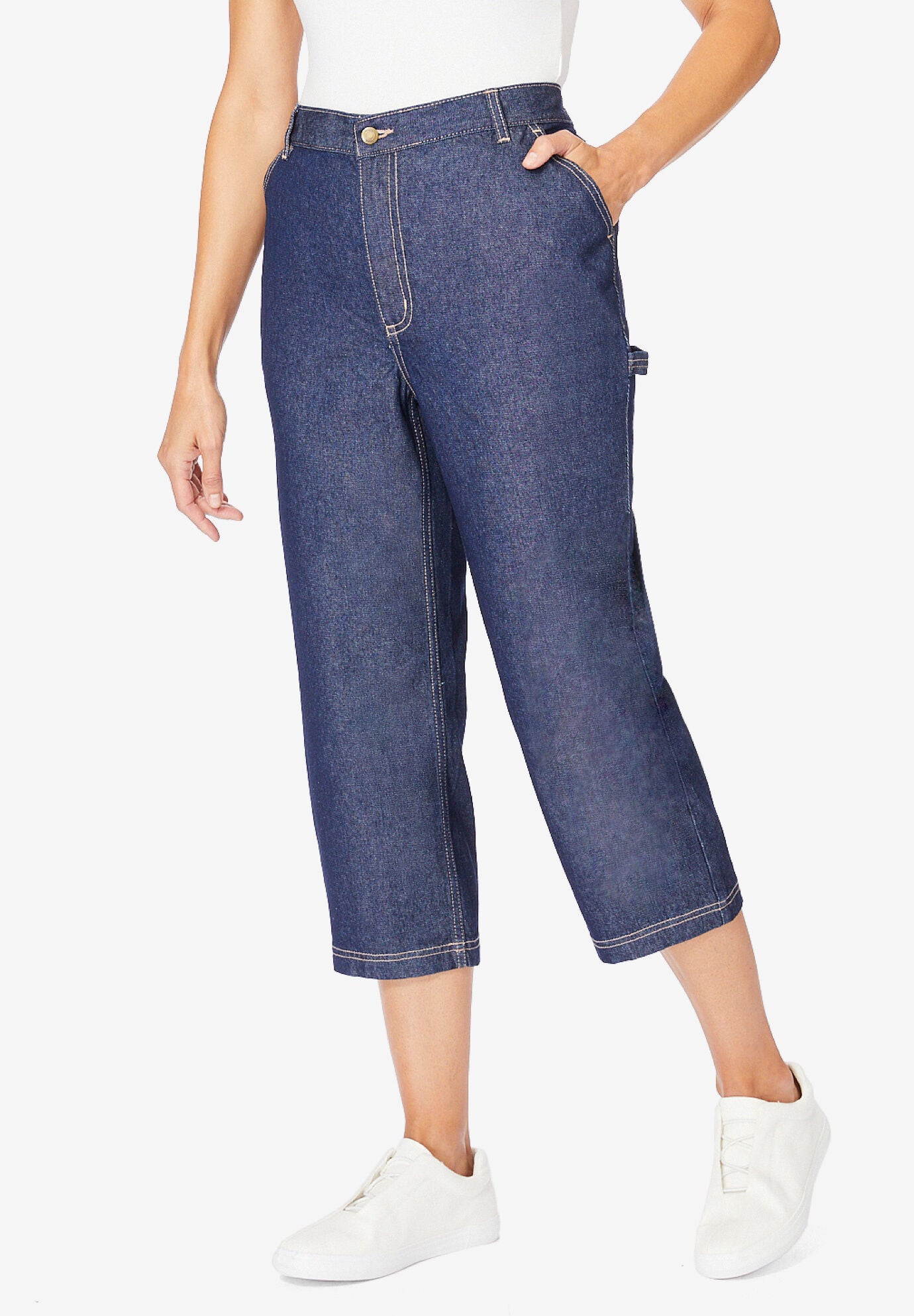 Relaxed Carpenter Capri with Extra Pockets, Indigo | Woman Within