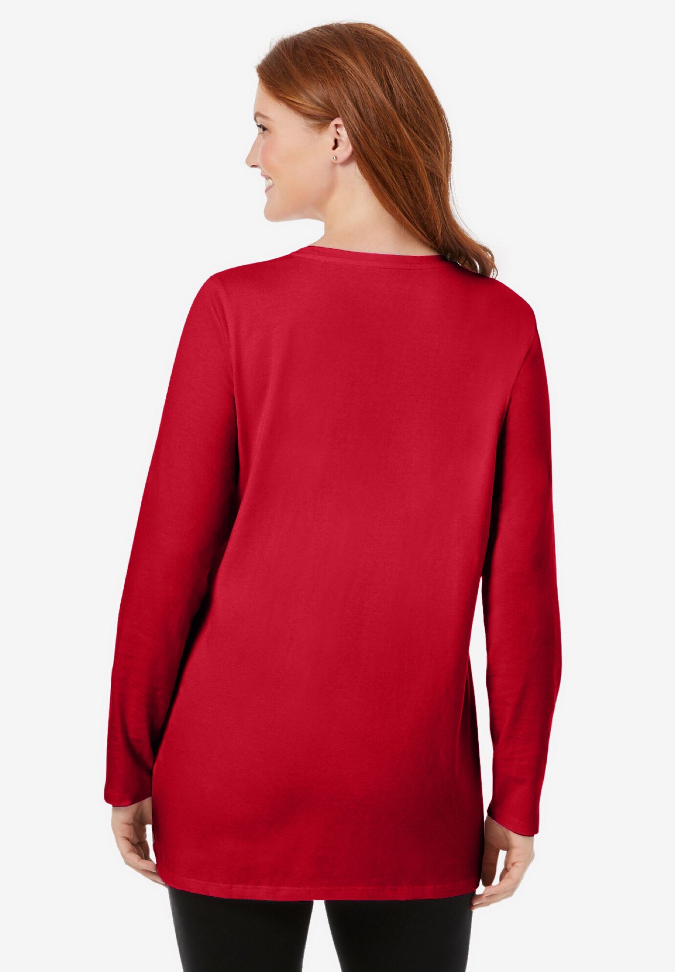 Perfect Long-Sleeve Crewneck Tunic for Women, Classic Red | Woman Within