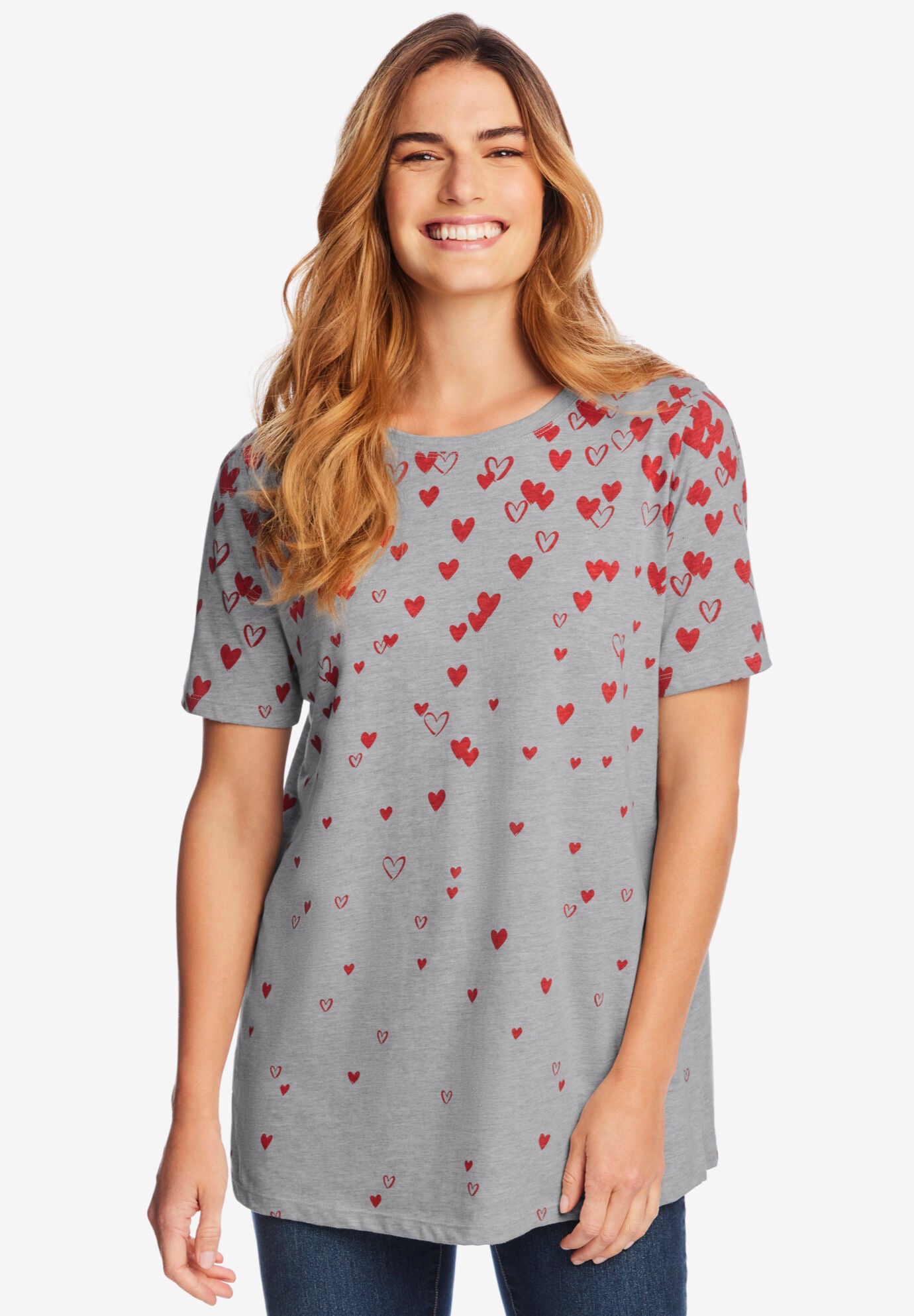 Women's Graphic Tee - Bold Statements, Heather Grey Falling Hearts ...