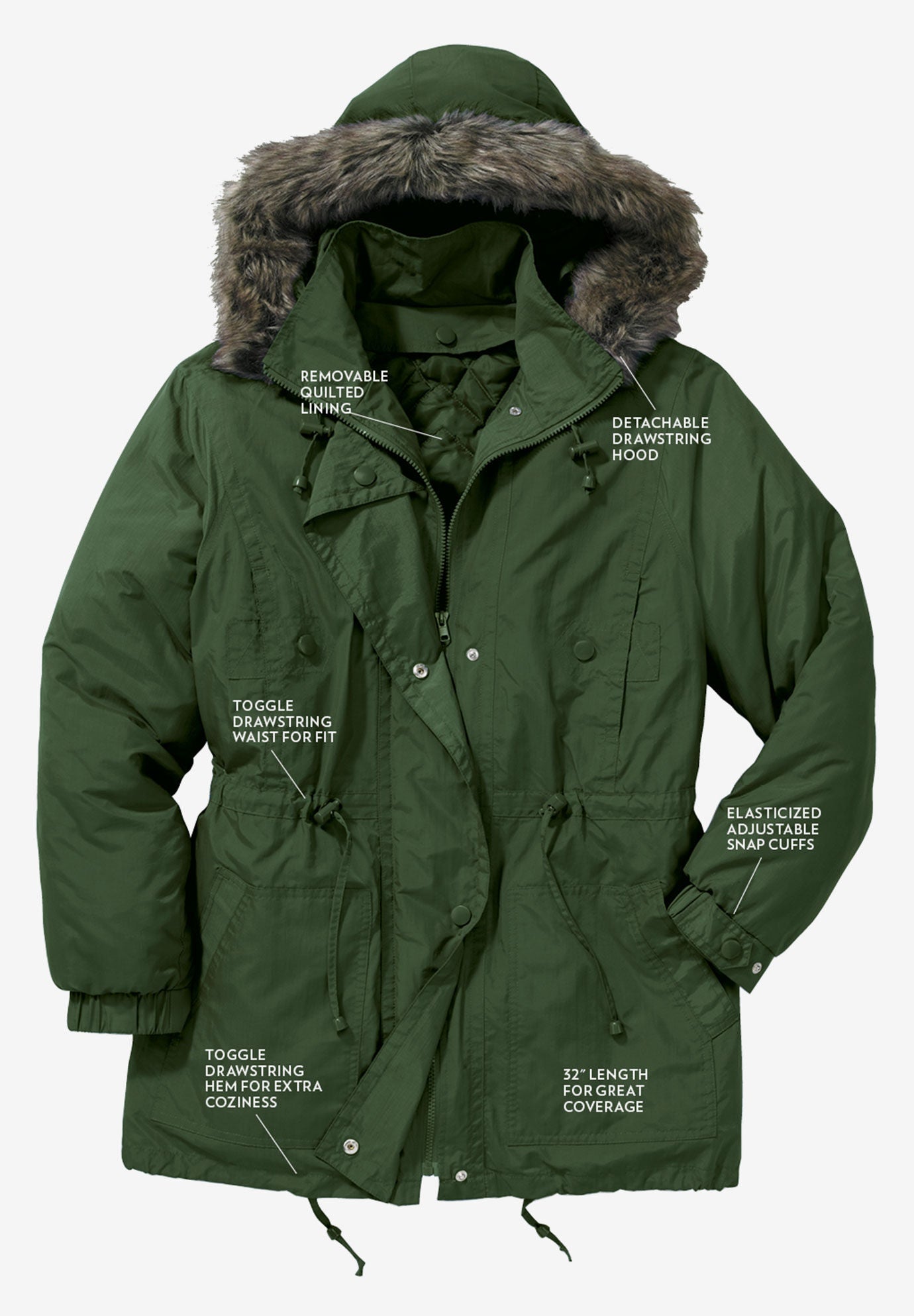 Quilt-Lined Anorak with Removable Hood, Black | Woman Within