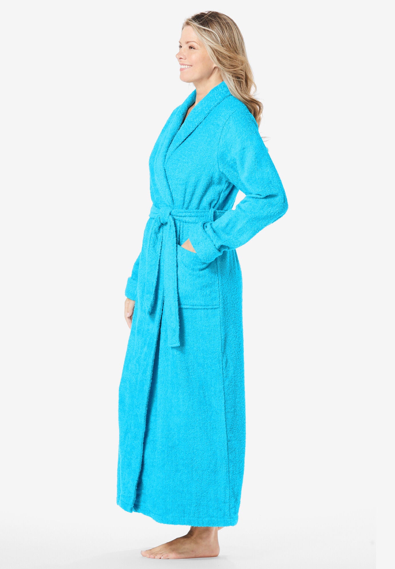 Soft Terry Long Robe - Cozy Cotton Style, Rich Violet | Woman Within