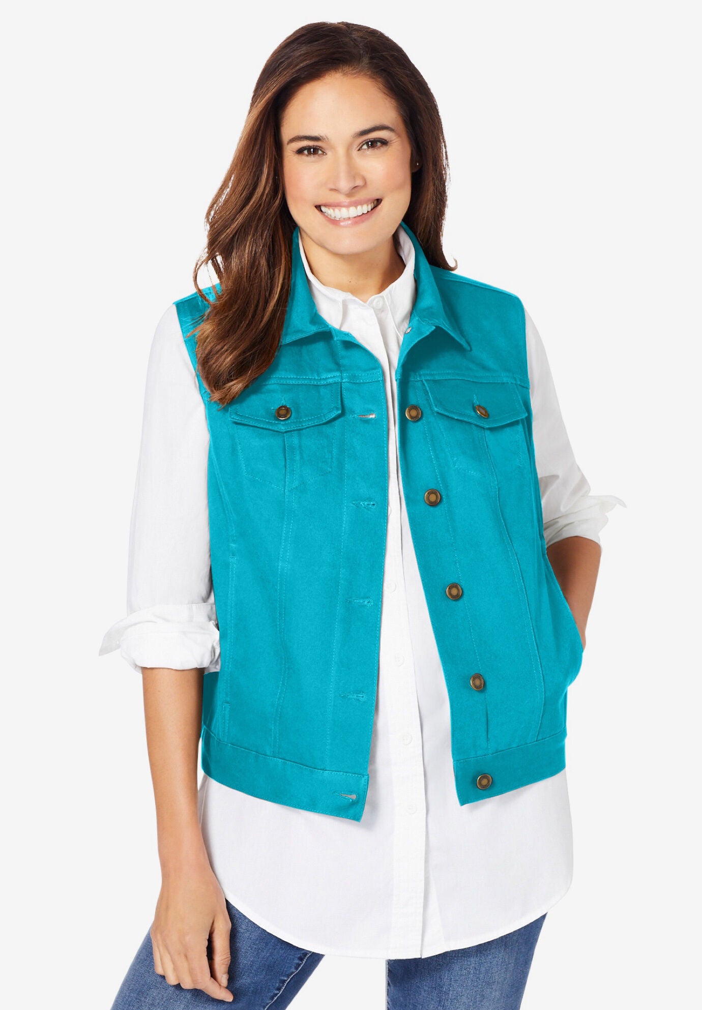 Stretch Denim Vest for Plus Size Women, Red Ochre | Woman Within