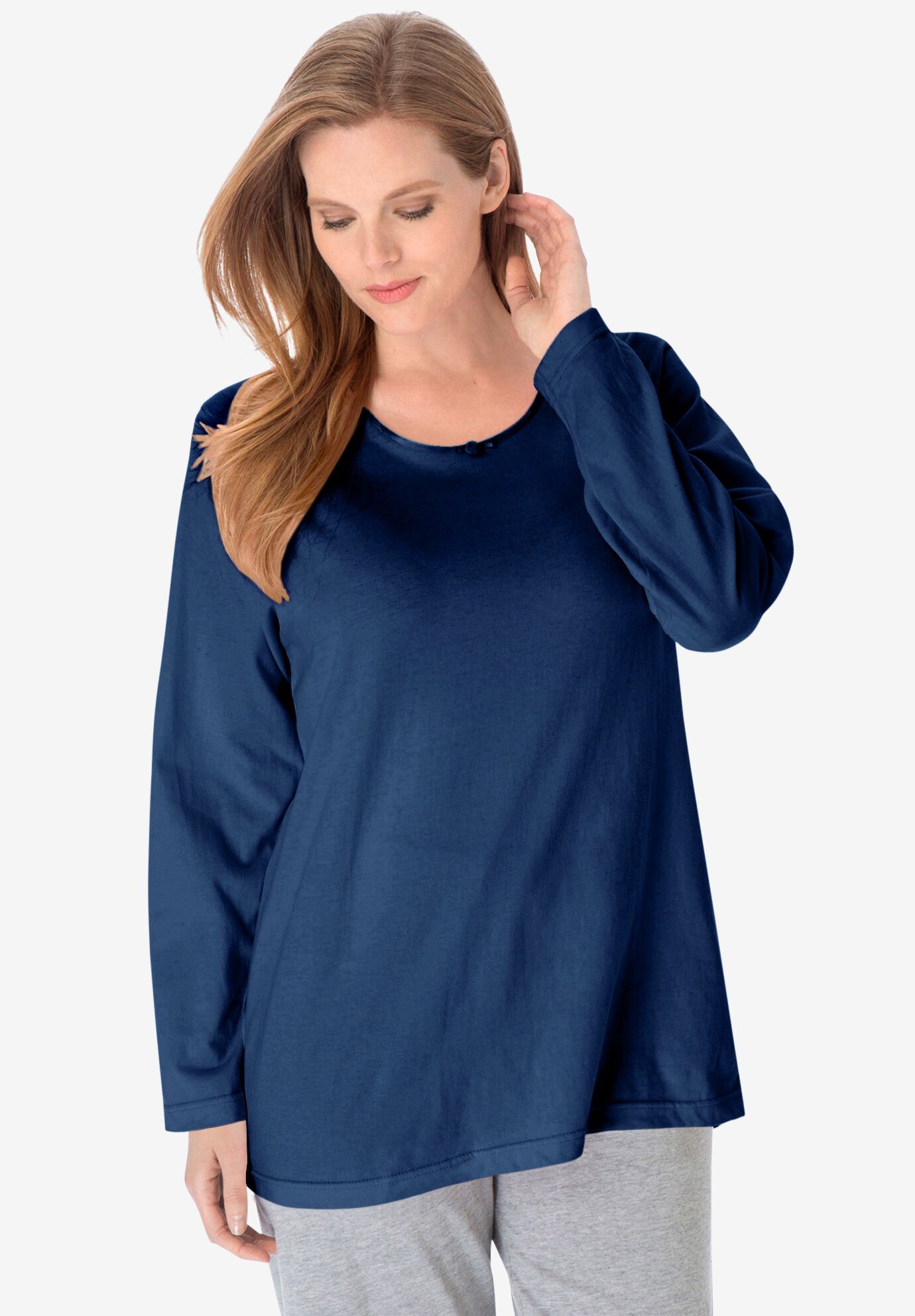 Plus Size Satin Trim Sleep Tee - Dreams & Co, Evening Blue | Woman Within