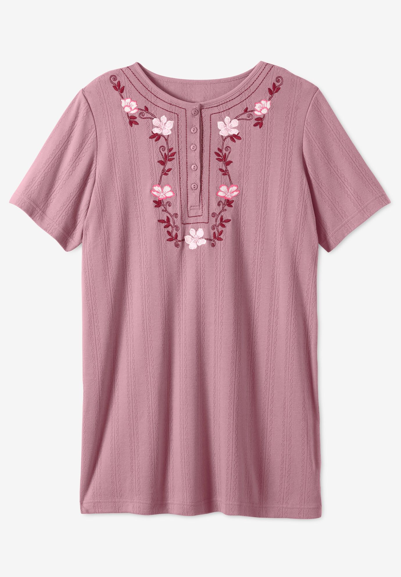 Embroidered Pointelle Tunic - 7-Day Design, Ivory Floral Embroidery ...