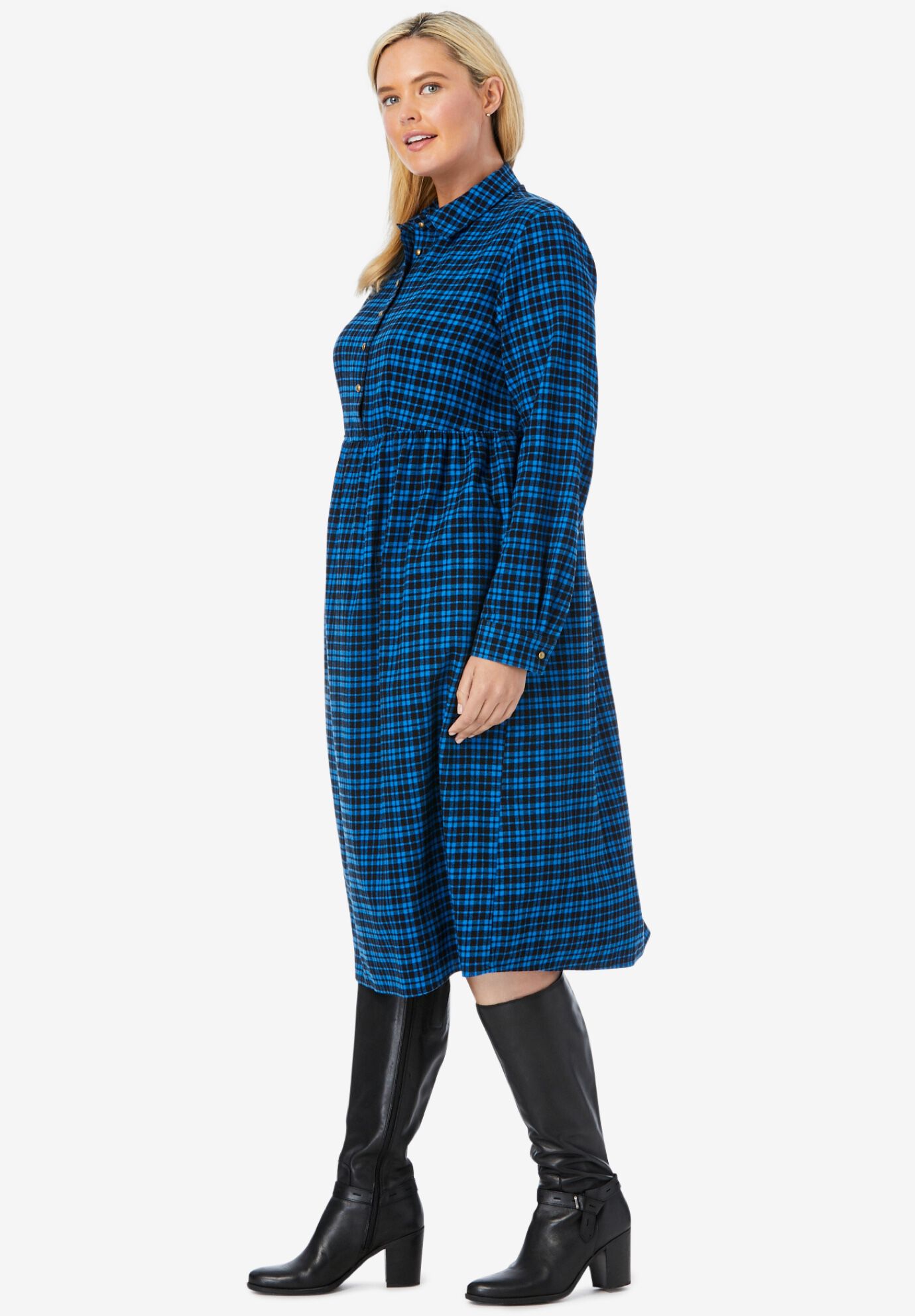 Plaid Flannel A-Line Shirtdress - Plus Size, Bright Cobalt Plaid ...