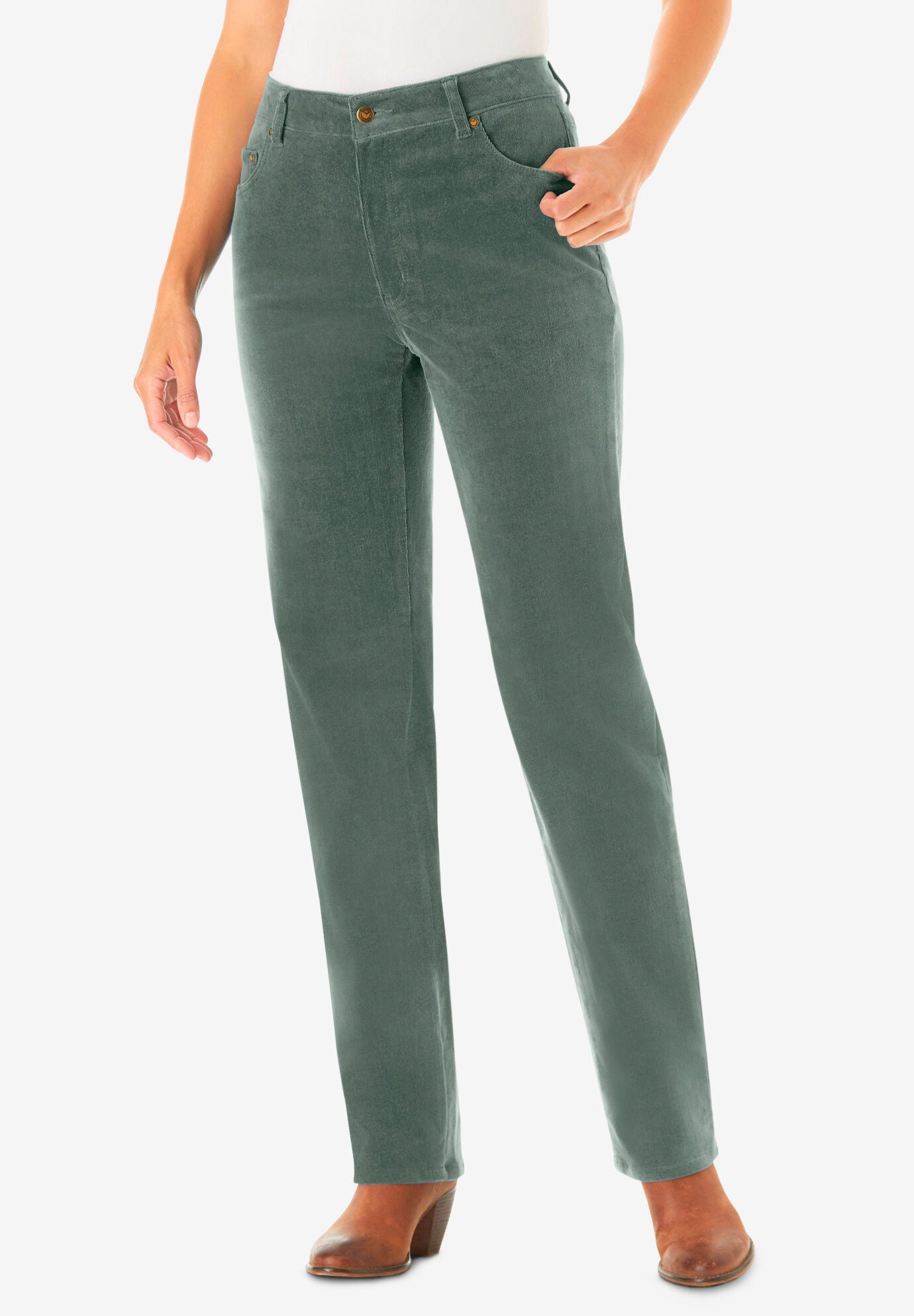 Corduroy Straight Leg Stretch Women's Pant, Pine | Woman Within