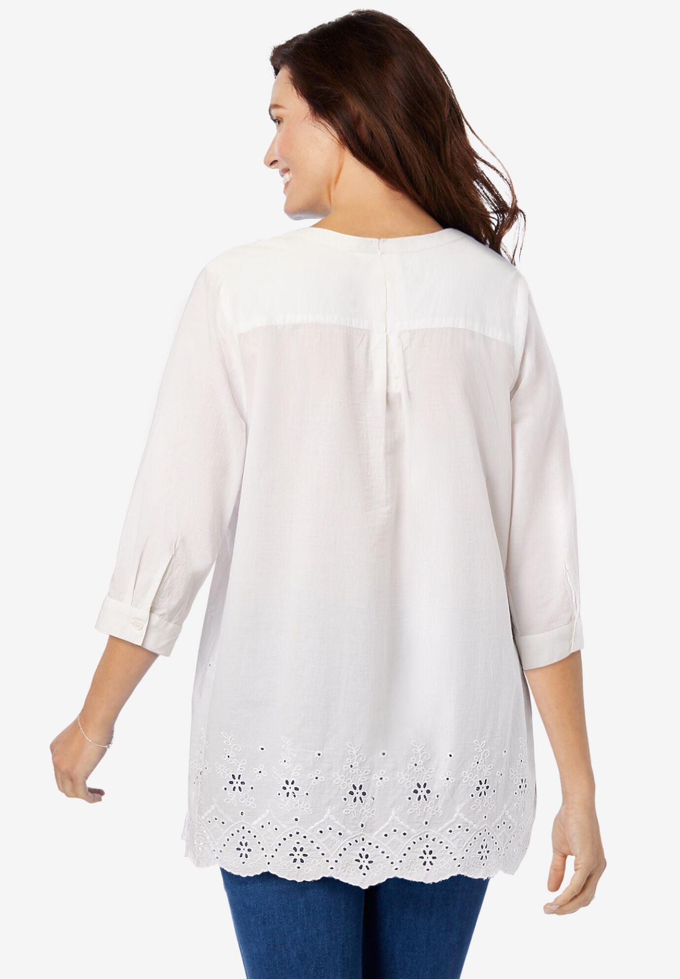 Embroidered Pintuck Tunic - Plus Sizes, White Eyelet Embroidery | Woman ...