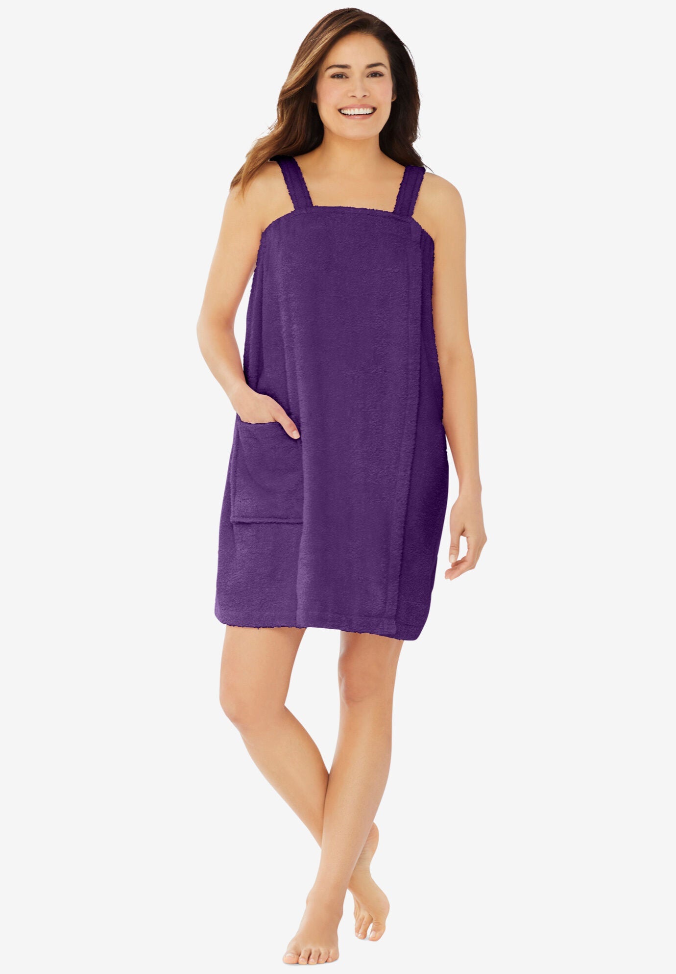 Terry Towel Wrap with Velcro Closure, Rich Violet | Woman Within