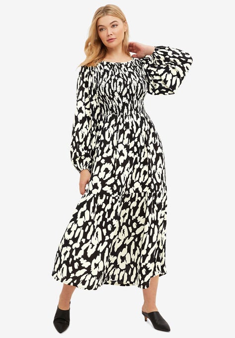 Smocked Bodice Tiered Midi Dress Woman Within