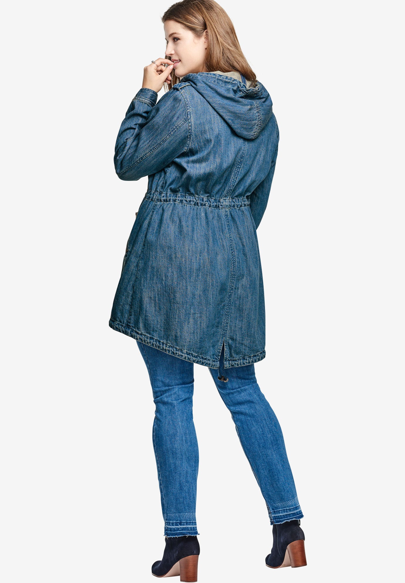 Hooded Anorak Denim Jacket with Pockets, Medium Stonewash | Woman Within