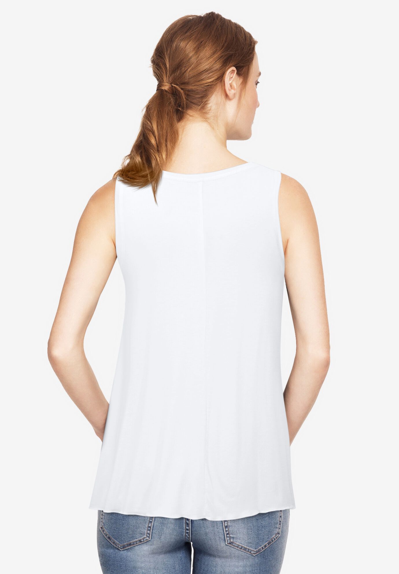 V-Neck Pointed Front Tank Top for Women, White | Woman Within
