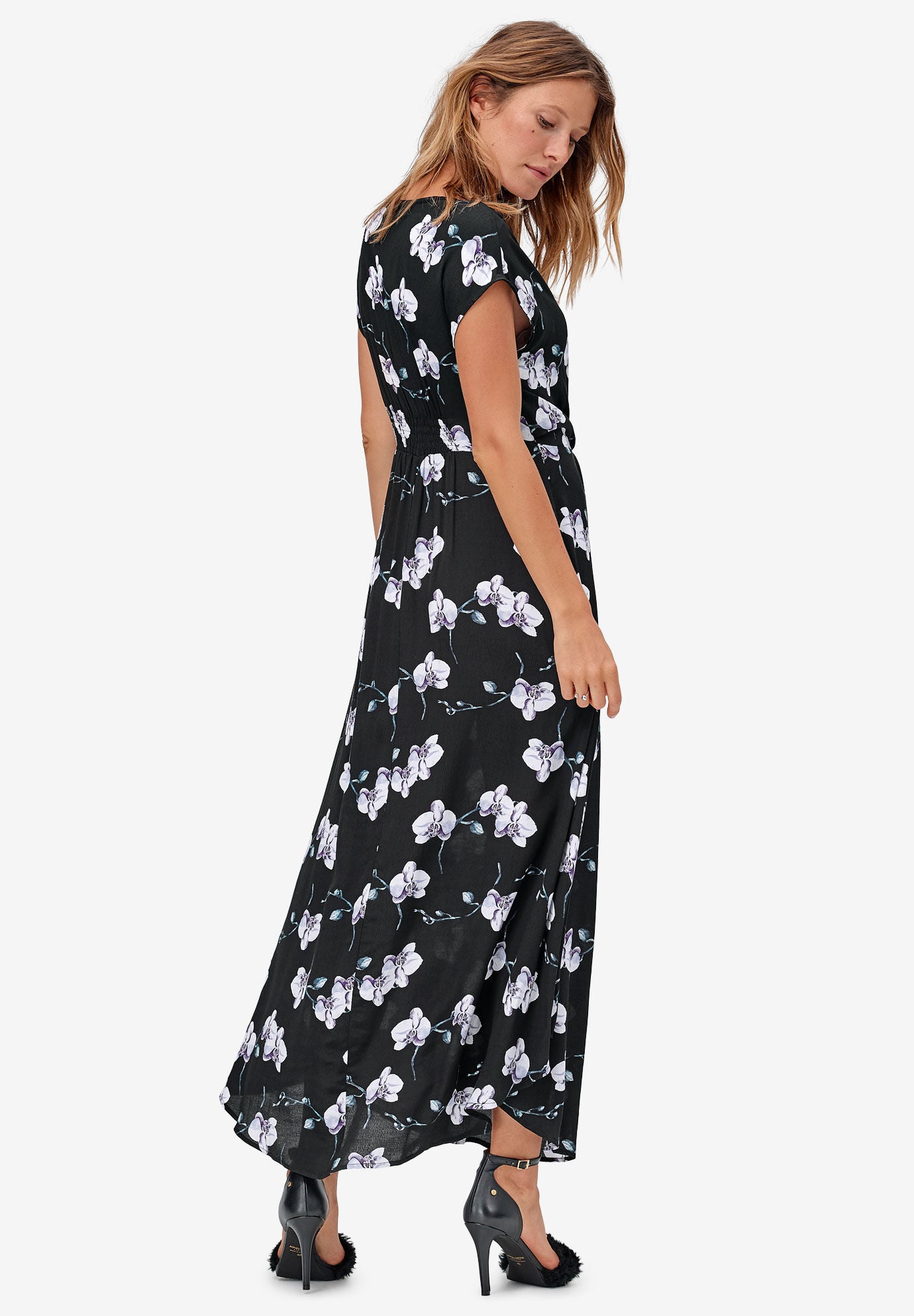 Tie-Front Maxi Dress - A-Line Button-Front, Navy/white Dot | Woman Within