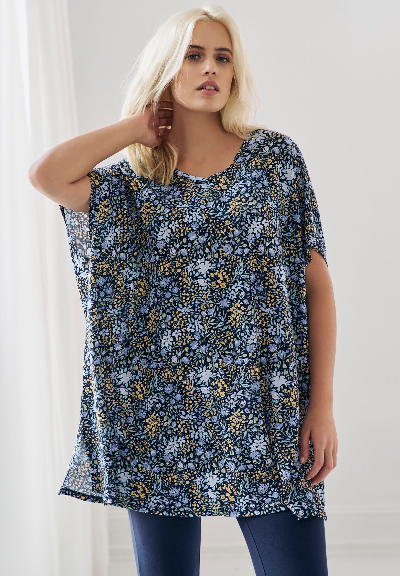 V-Neck Knit Tunic with Dolman Sleeves, Midnight Berry | Woman Within