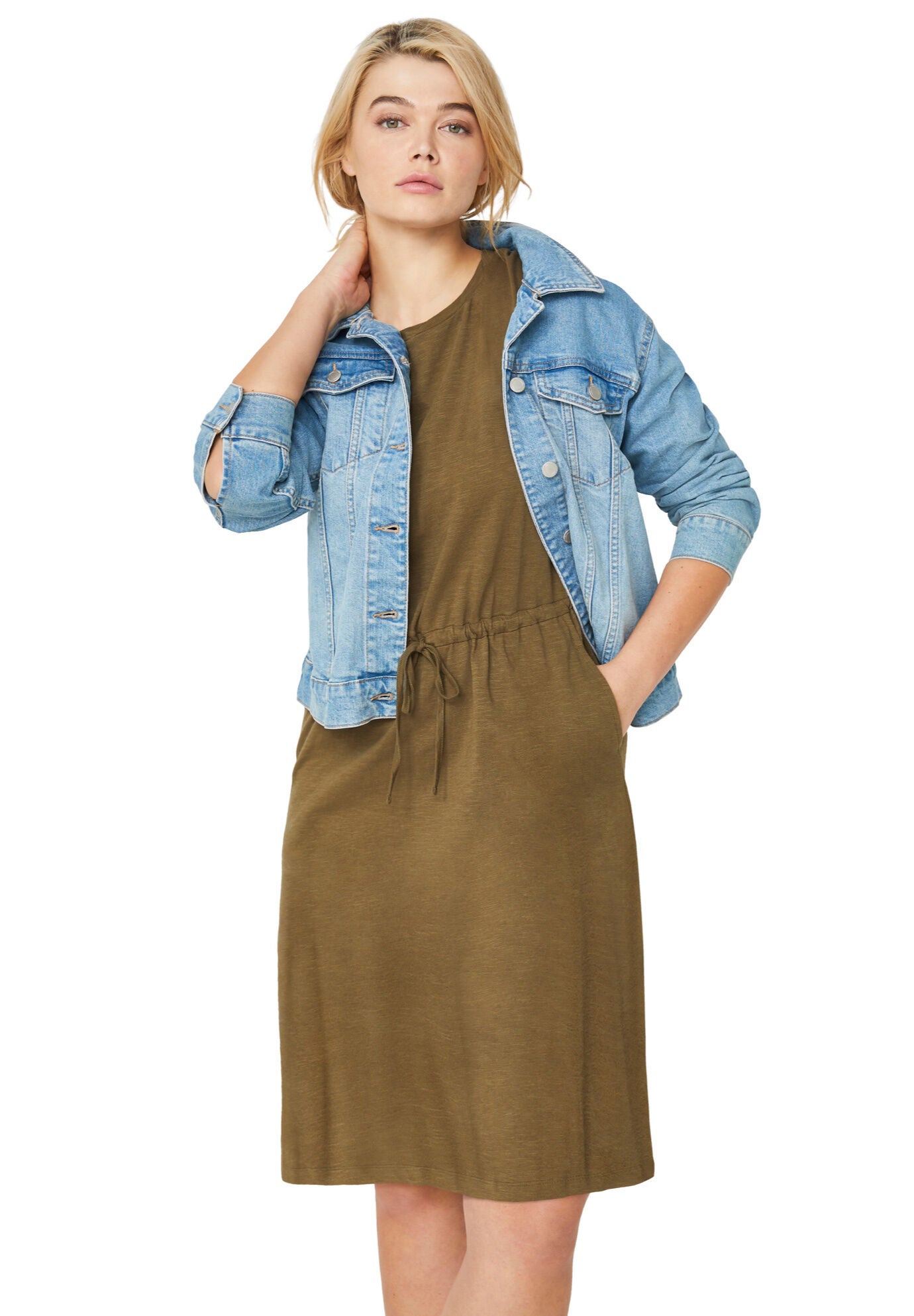 Knit Drawstring Dress for Weekend Getaways, Black | Woman Within