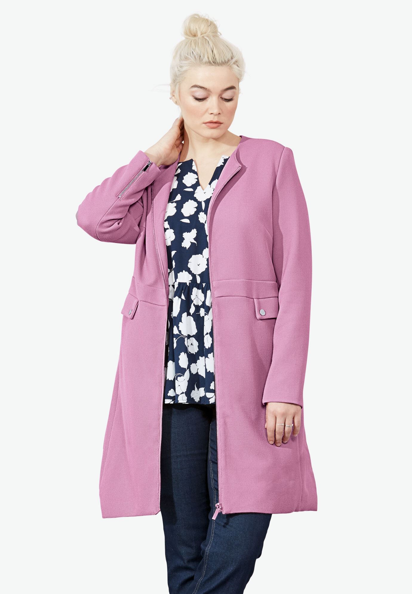 Manhattan Zip Coat, Spring Textured Knit Design | Woman Within