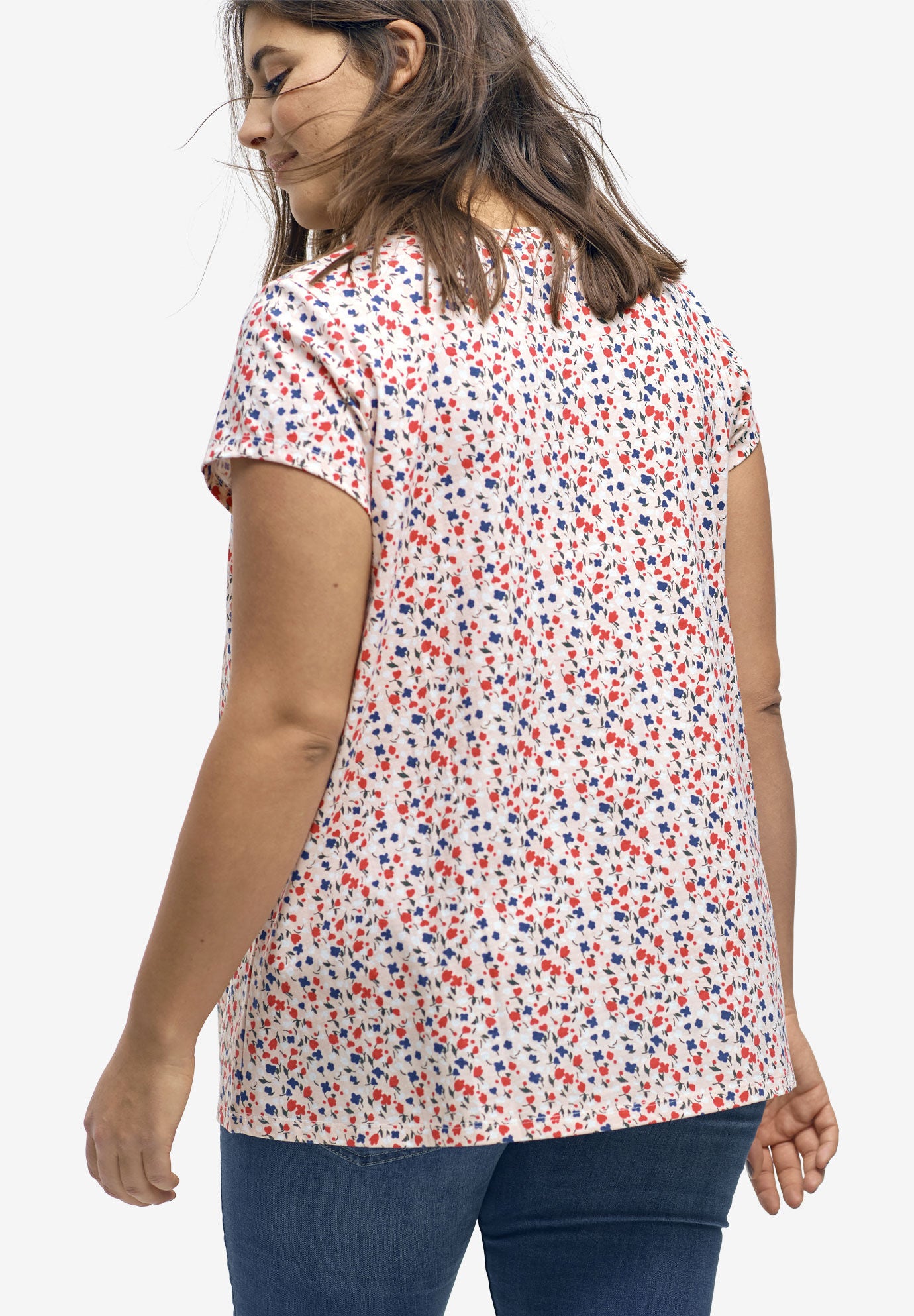 Plus Size Twisted V-neck A-line Tee, Primrose Yellow Floral | Woman Within