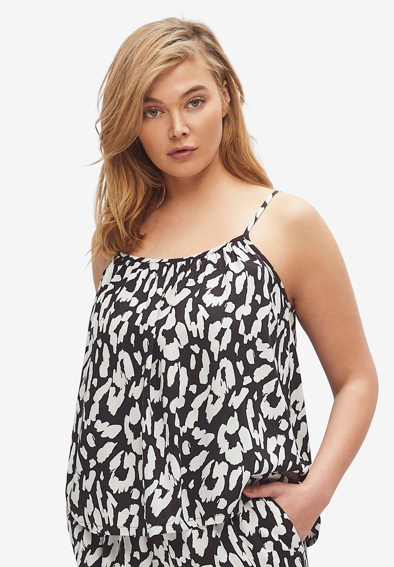 A-line Tank with Adjustable Straps for Summer, Black Ivory Print ...
