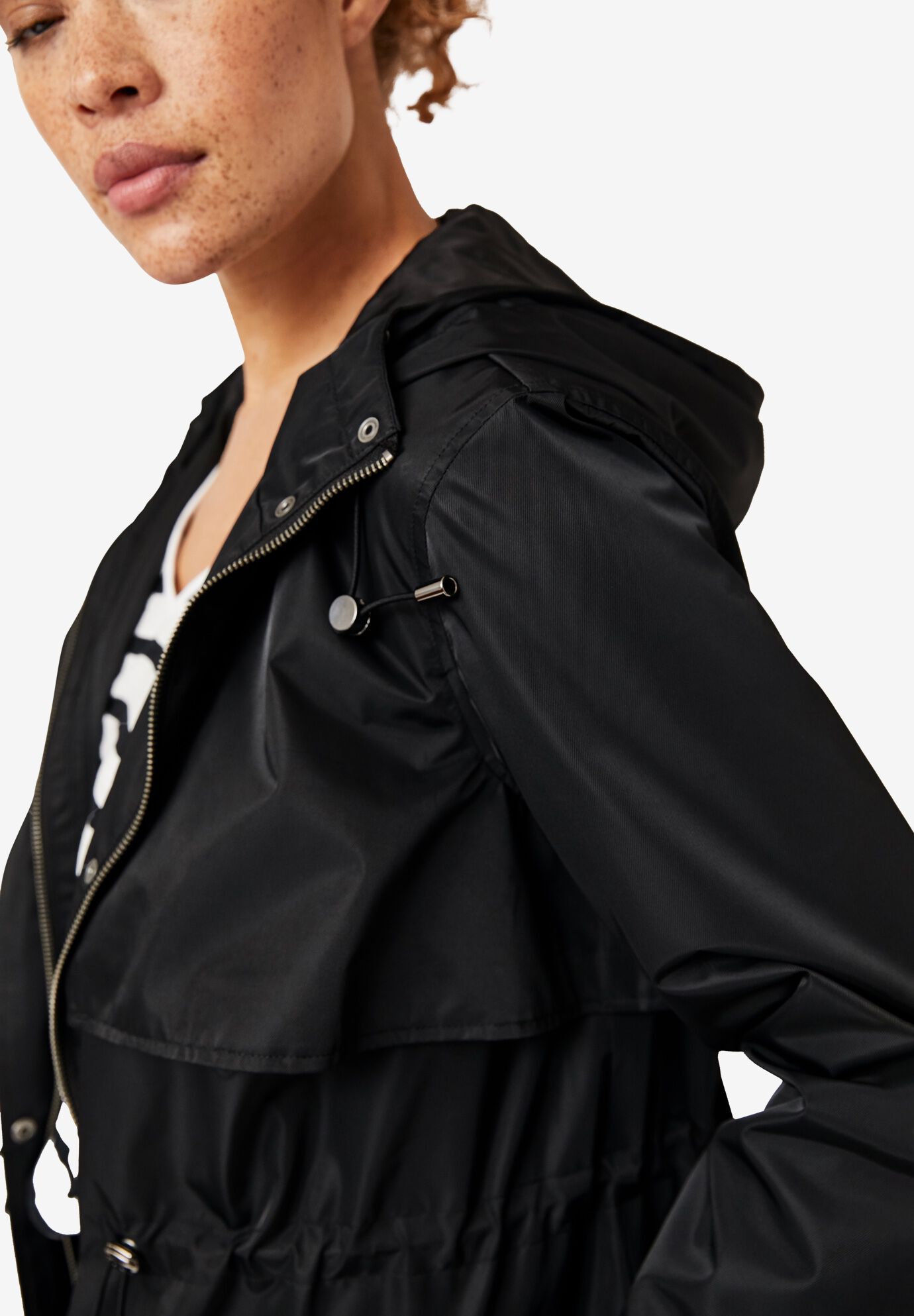 Hooded Anorak Jacket - Water Resistant, A-line, Black | Woman Within