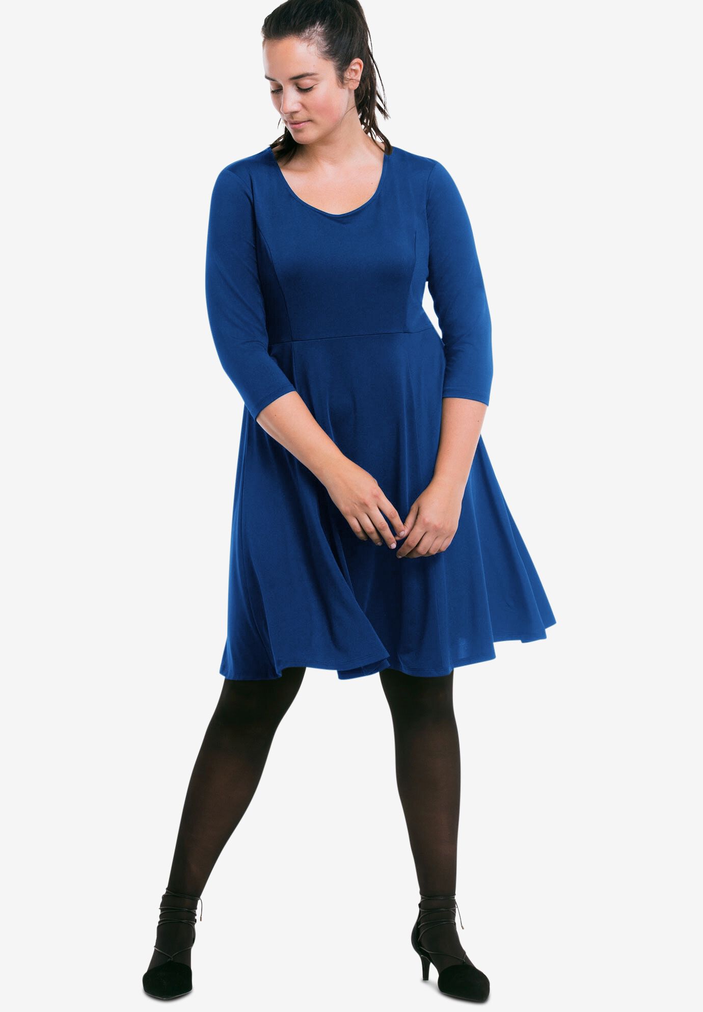 Fit-and-Flare Knit Dress with Scoop Neckline | Woman Within