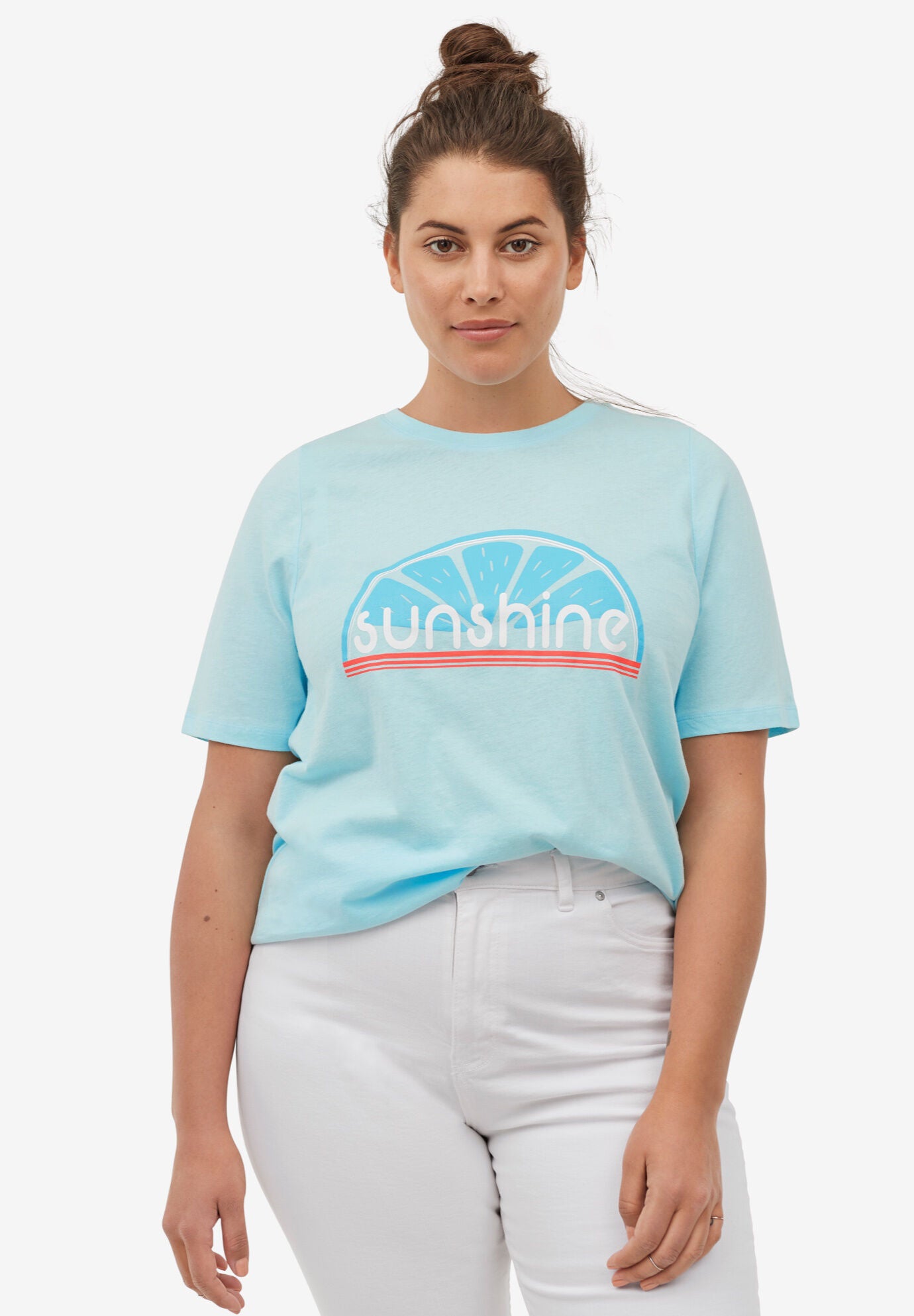 Sunshine Graphic Tee for Summer Outfits, White | Woman Within