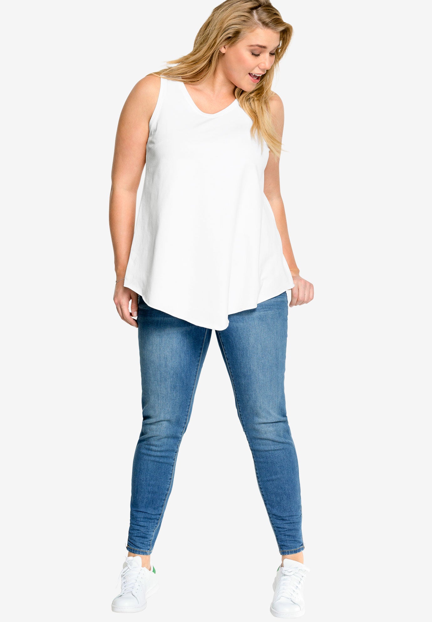 V-Neck Pointed Front Tank Top for Women, White | Woman Within