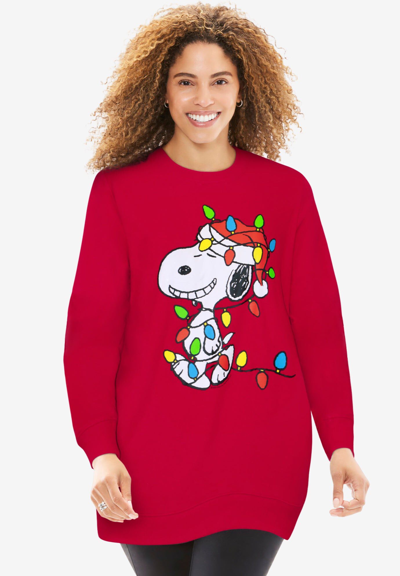 Peanuts Snoopy Fleece Sweatshirt - V-Stitch, Red Snoopy Lights | Woman ...