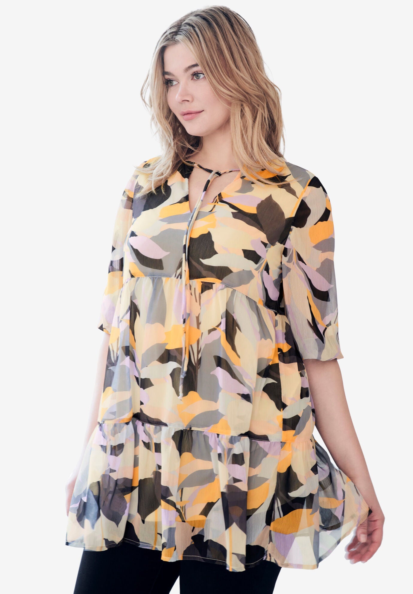 Notched V-Neck Keyhole Tiered Tunic, 4457036 | Woman Within