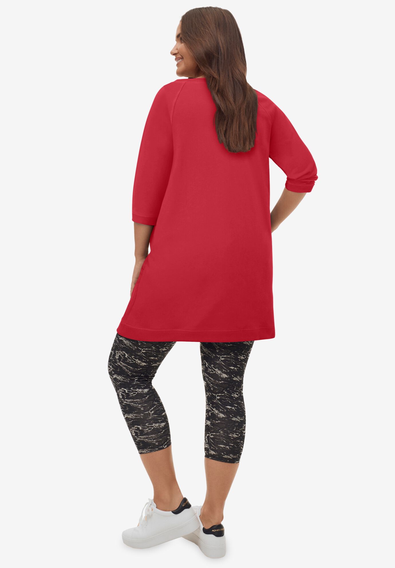 French Terry Tunic with Zip Pockets, Radiant Red | Woman Within