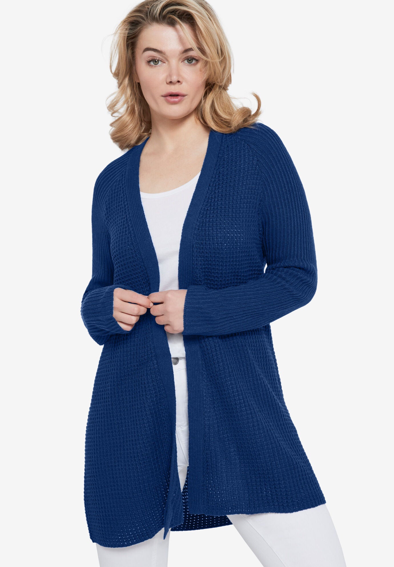 Waffle Knit Open Front Cardigan - All Sizes, Heather Charcoal | Woman ...