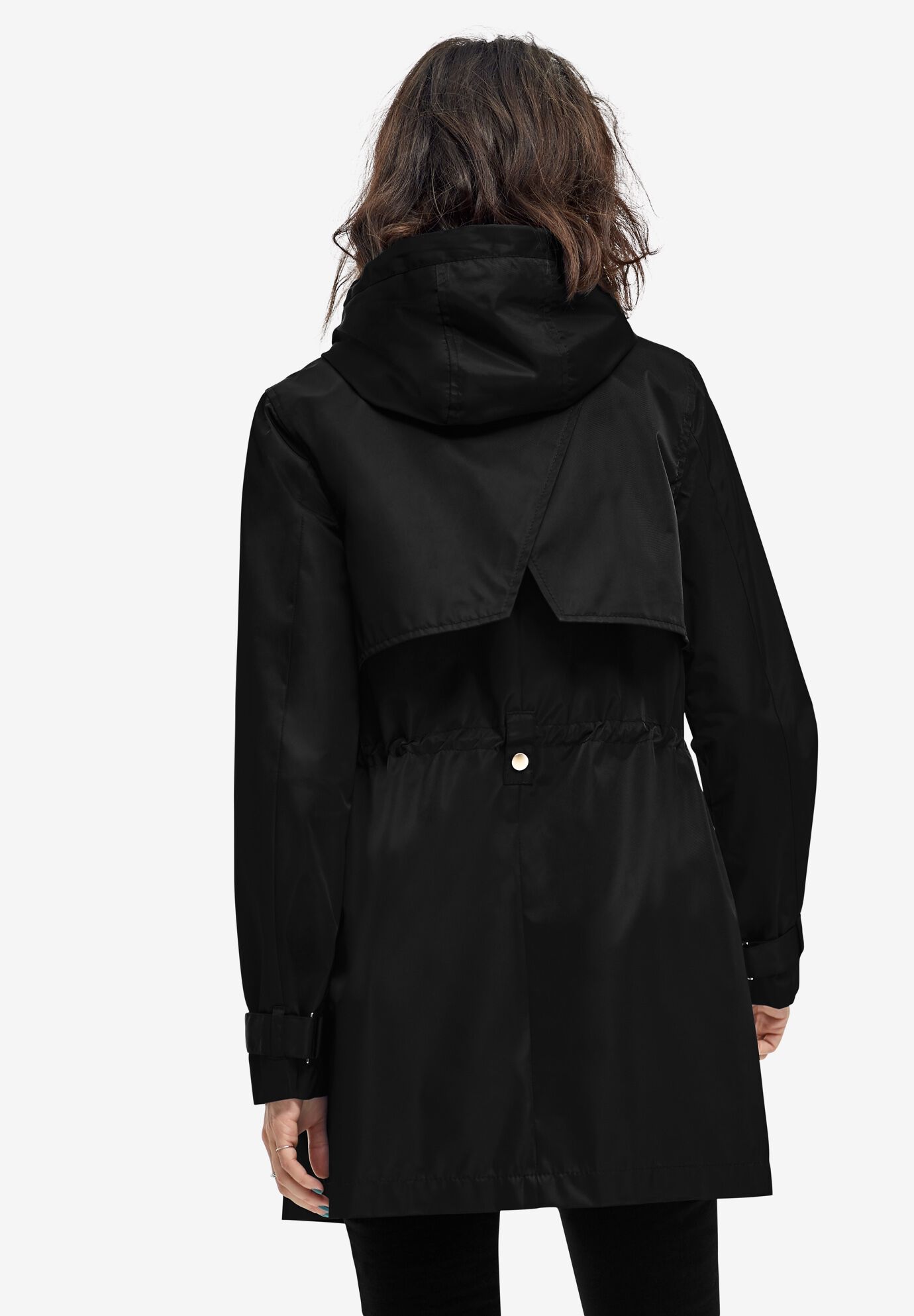 Hooded Anorak Jacket - Water Resistant, A-line, Black | Woman Within